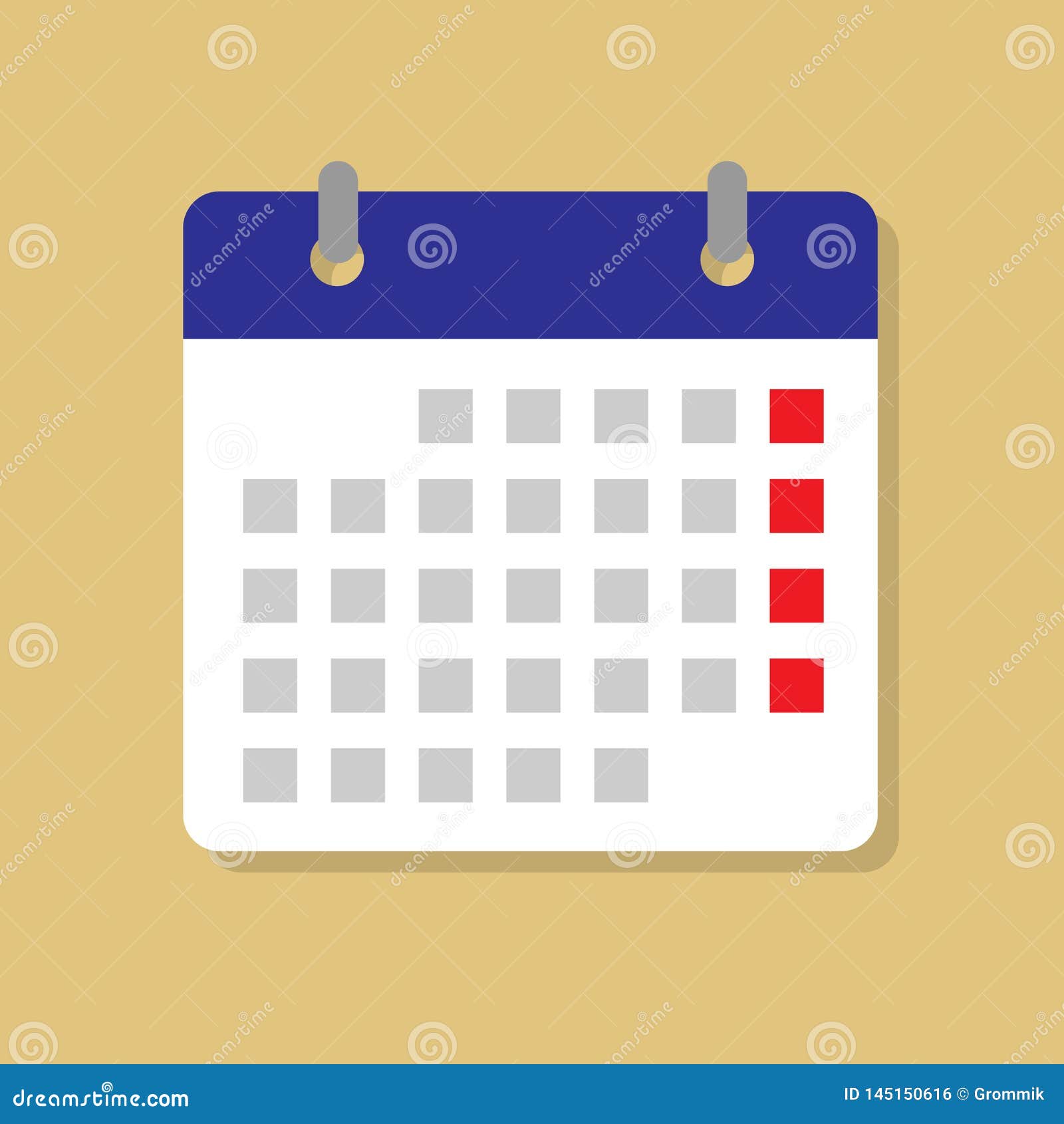 Simple Calendar Icon with Days of the Week, Flat Design Stock Vector ...