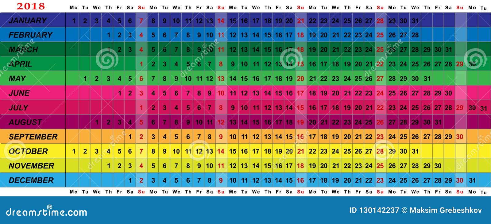 Simple Calendar Layout for 2018 Year Stock Illustration - Illustration ...