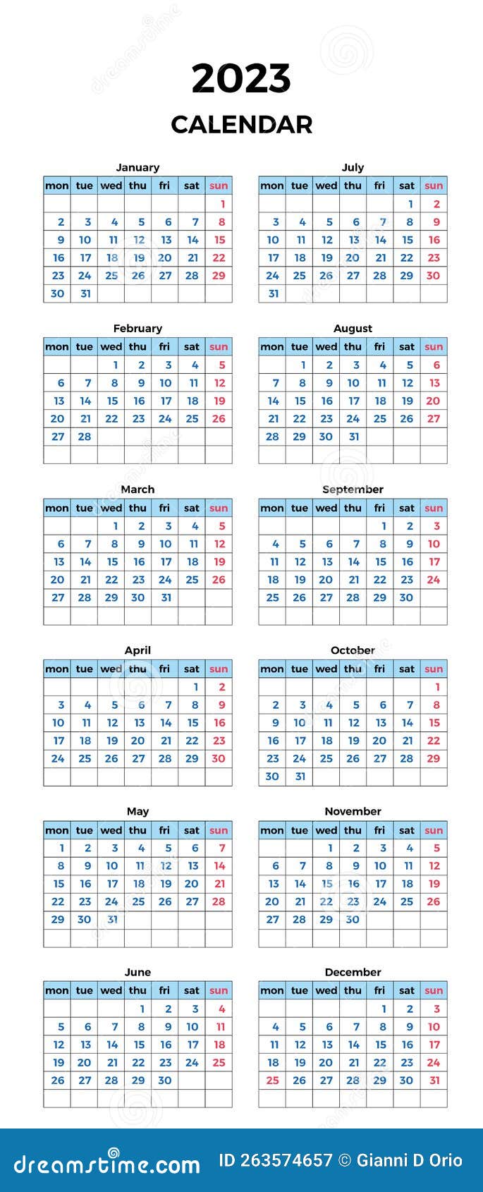 Simple Calendar 12 Months Year 2023 Stock Illustration - Illustration ...