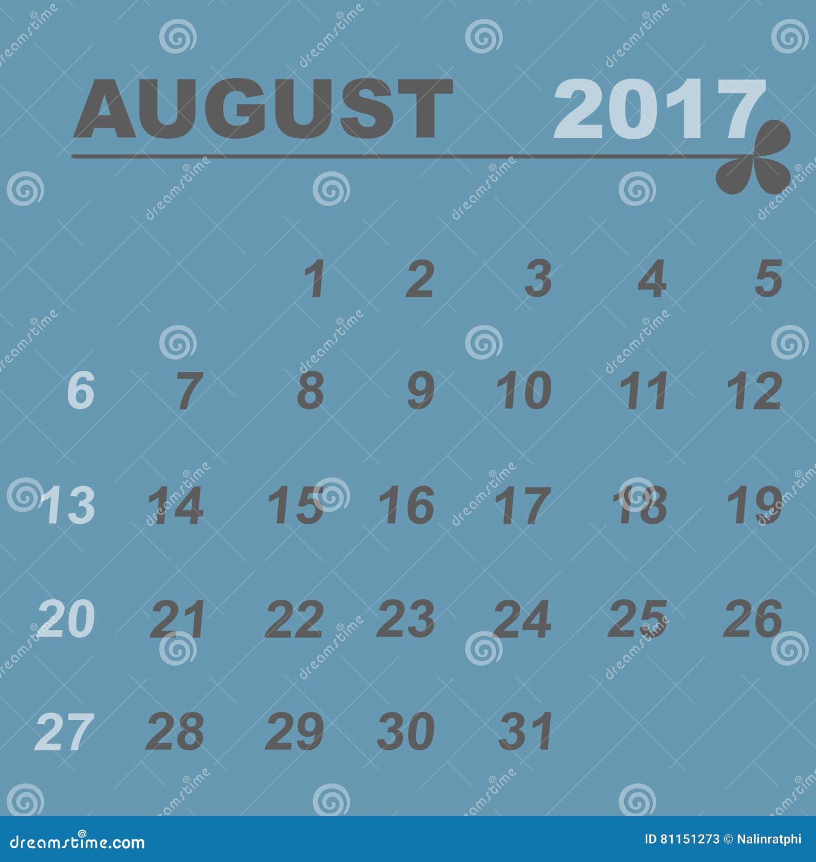 Simple Calendar Template of August 2017 Stock Vector - Illustration of ...