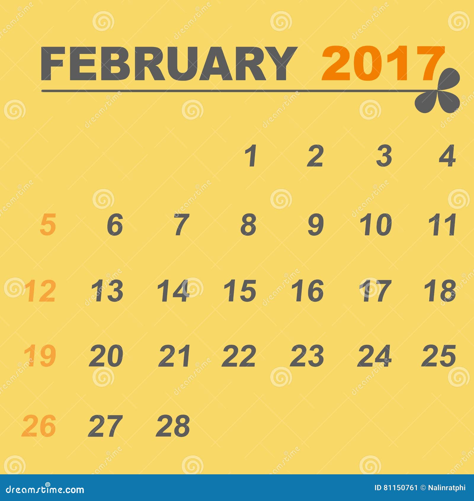 Simple Calendar Template of February 2017 Stock Vector - Illustration ...
