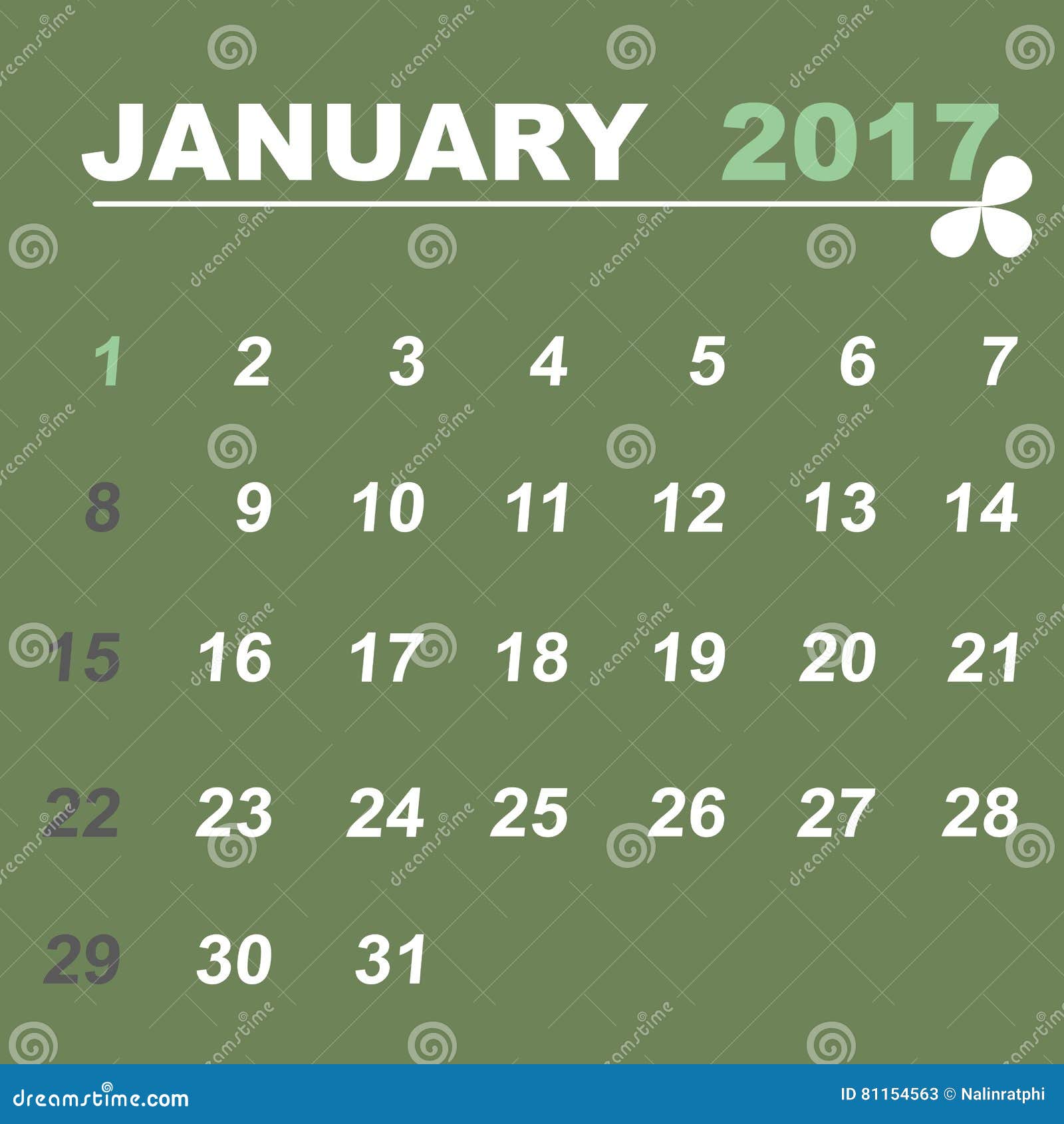 Simple Calendar Template of January 2017 Stock Vector - Illustration of ...
