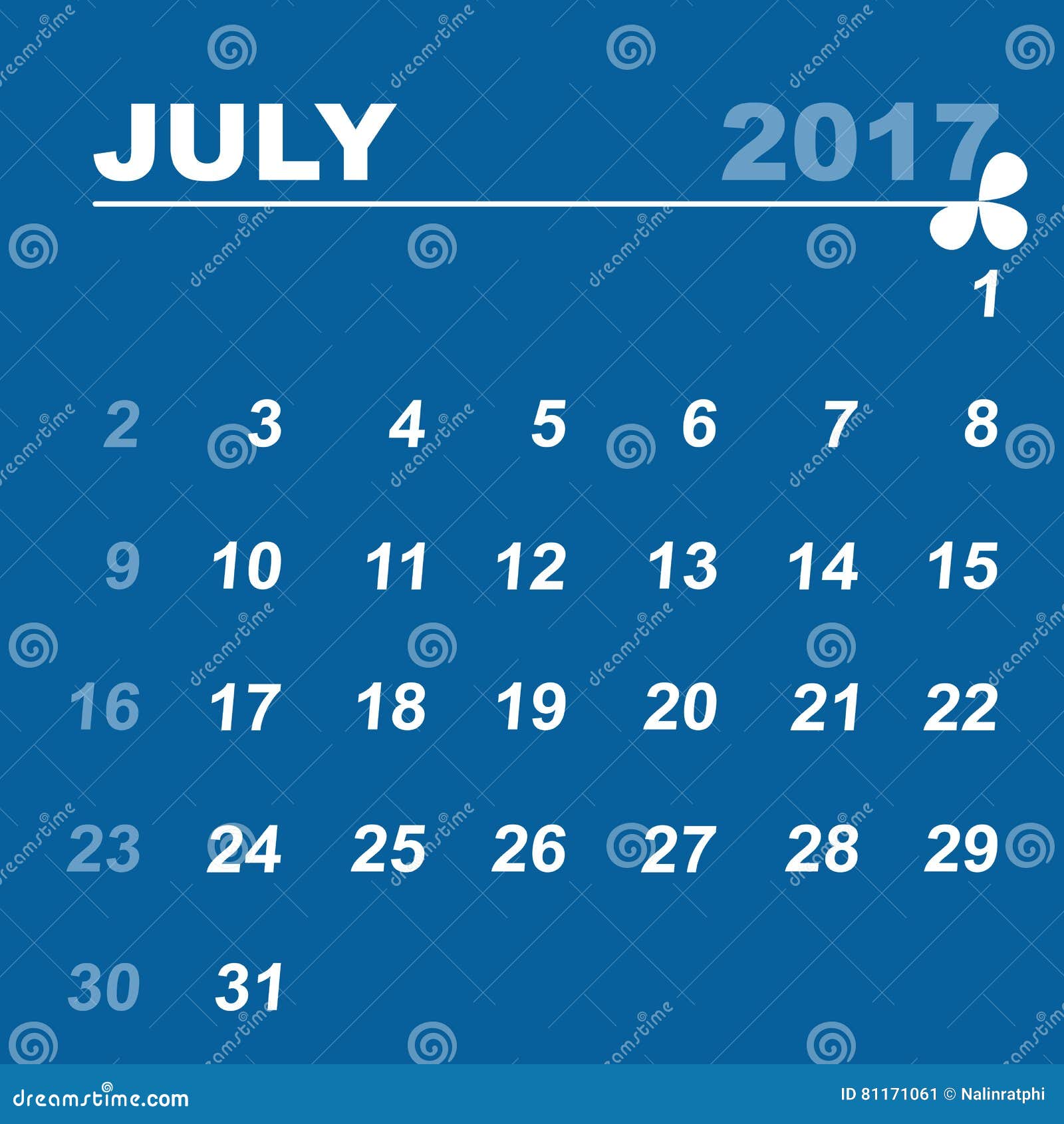 Simple Calendar Template of July 2017 Stock Vector - Illustration of ...