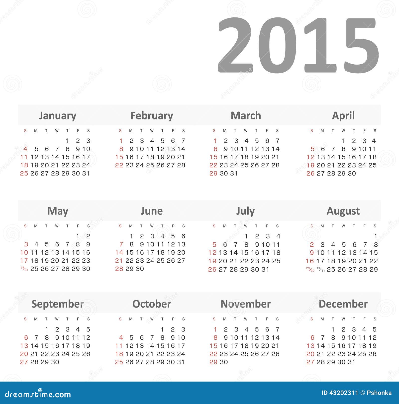 Simple Calendar for 2015 Year Vector Stock Vector - Illustration of ...
