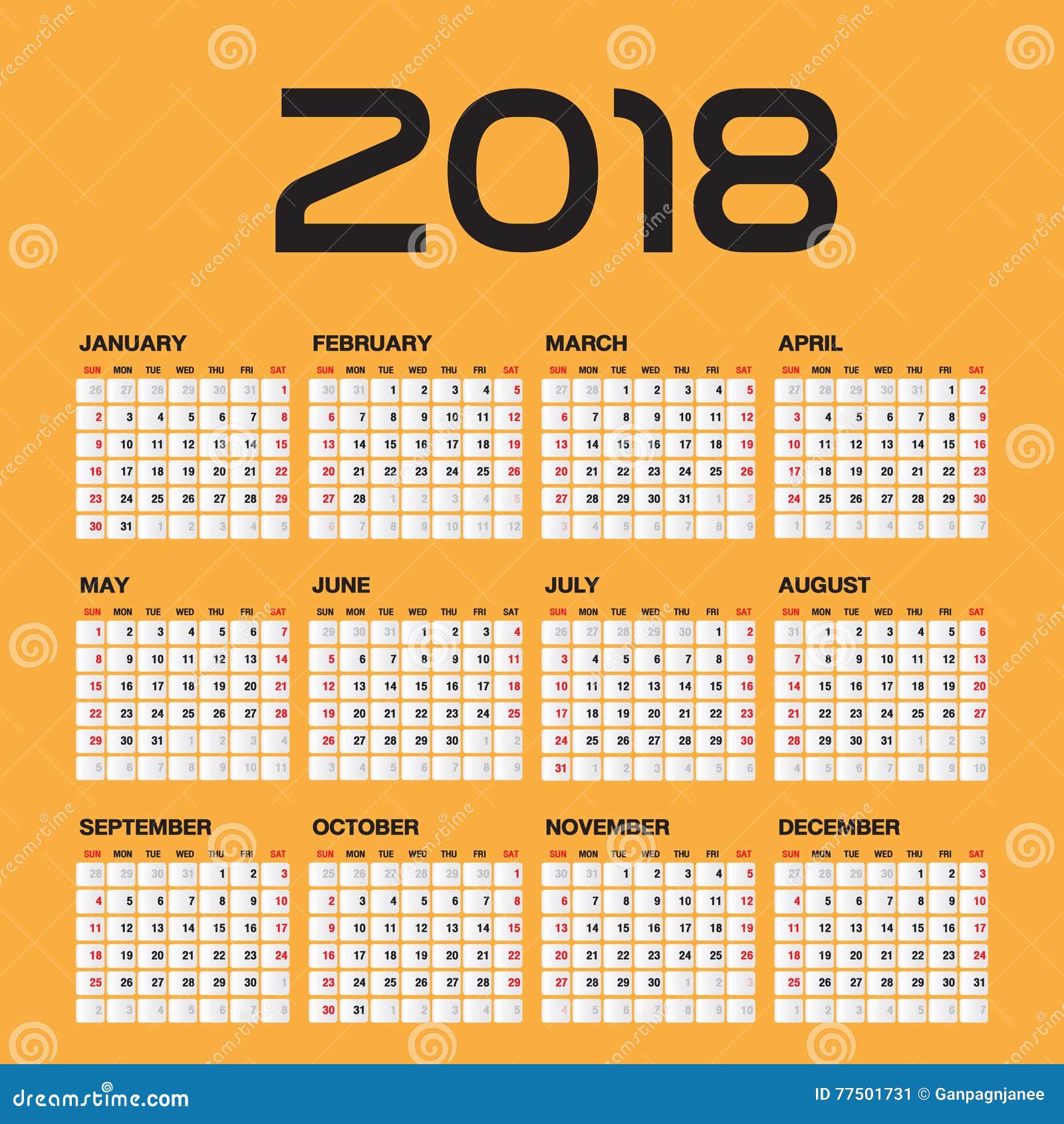 Simple Calendar for 2018 Year Stock Vector - Illustration of organizer ...