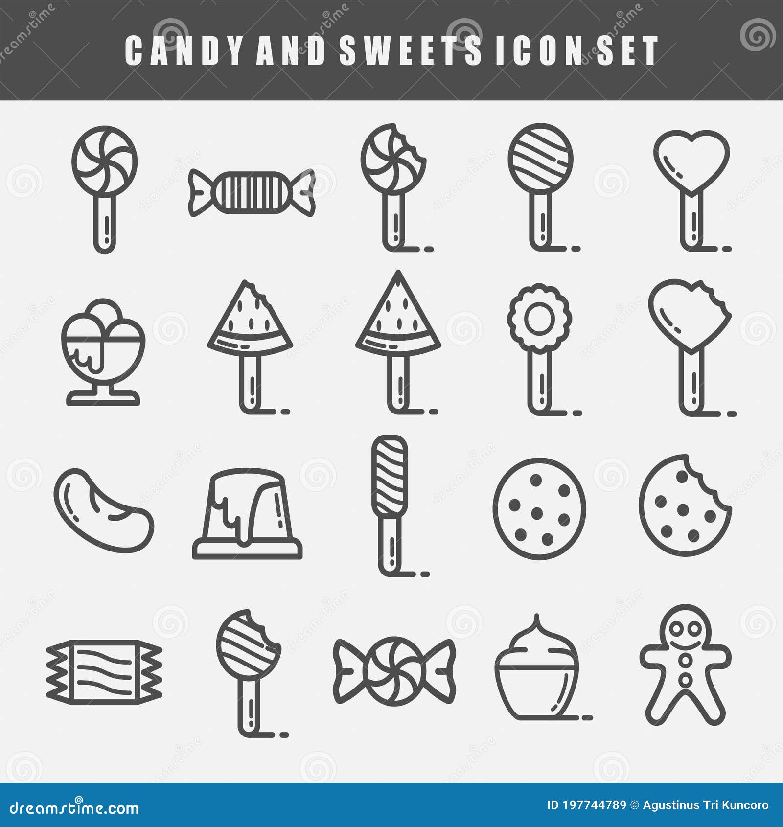 Simple Candy and Sweets Icons Set Vector Stock Vector - Illustration of ...