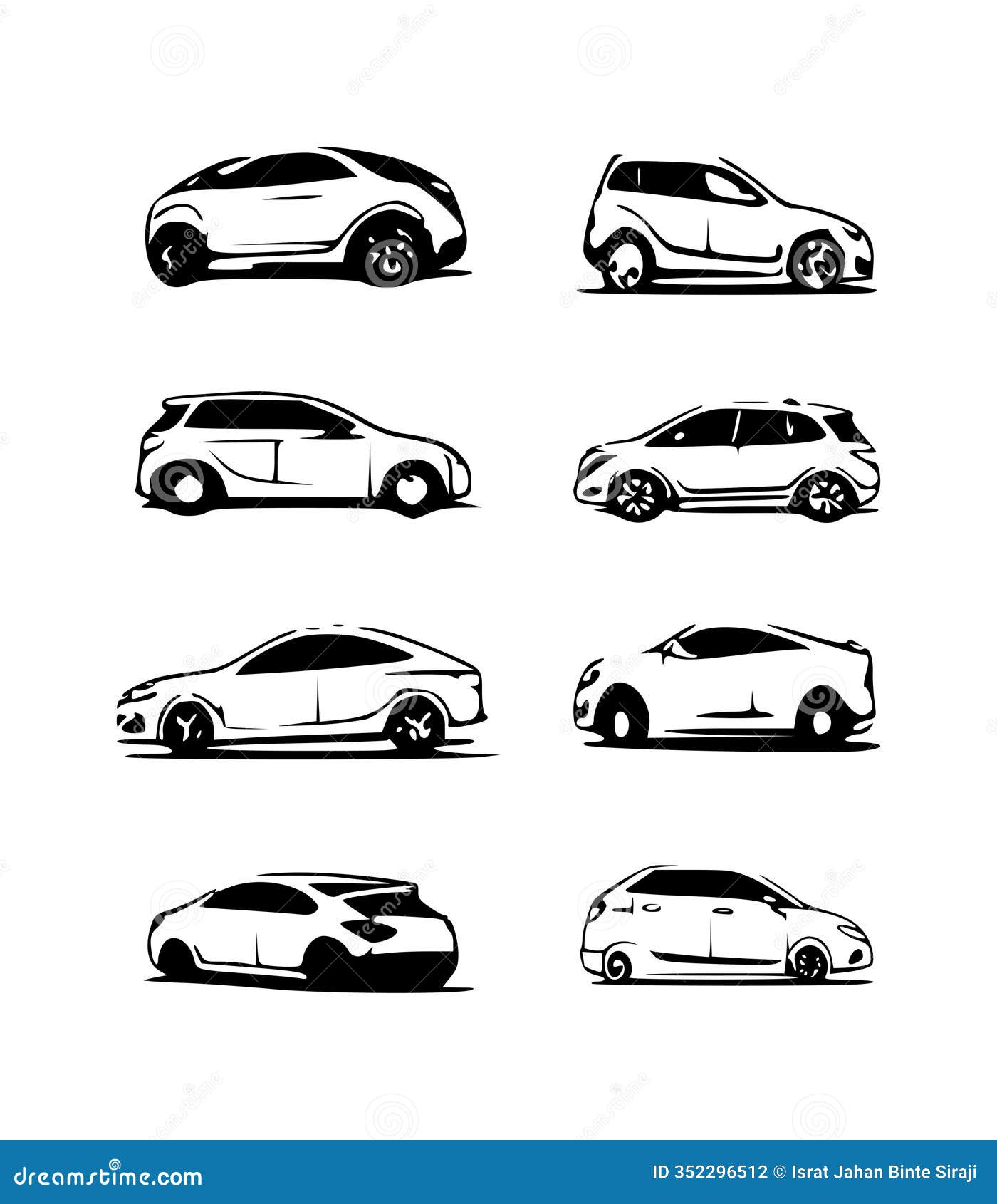 Simple Car Outline Vector Icons Set Stock Illustration - Illustration ...
