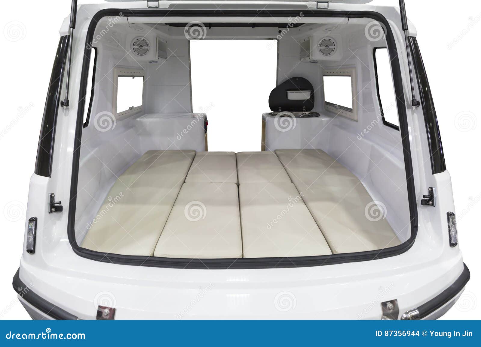 Simple Caravan Rear Interior on Isolated White Stock Photo - Image of ...