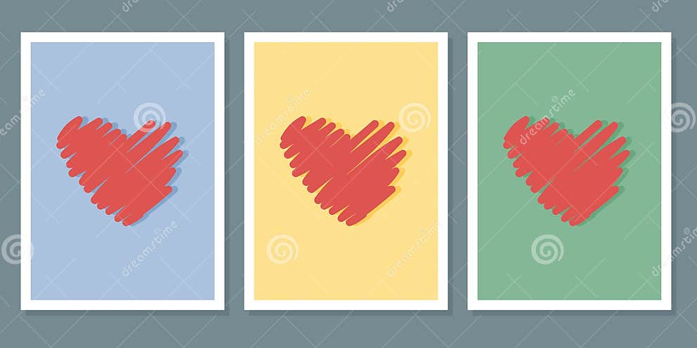 Simple Cards with Doodle Heart Shape. Scribble Heart Symbol Stock ...