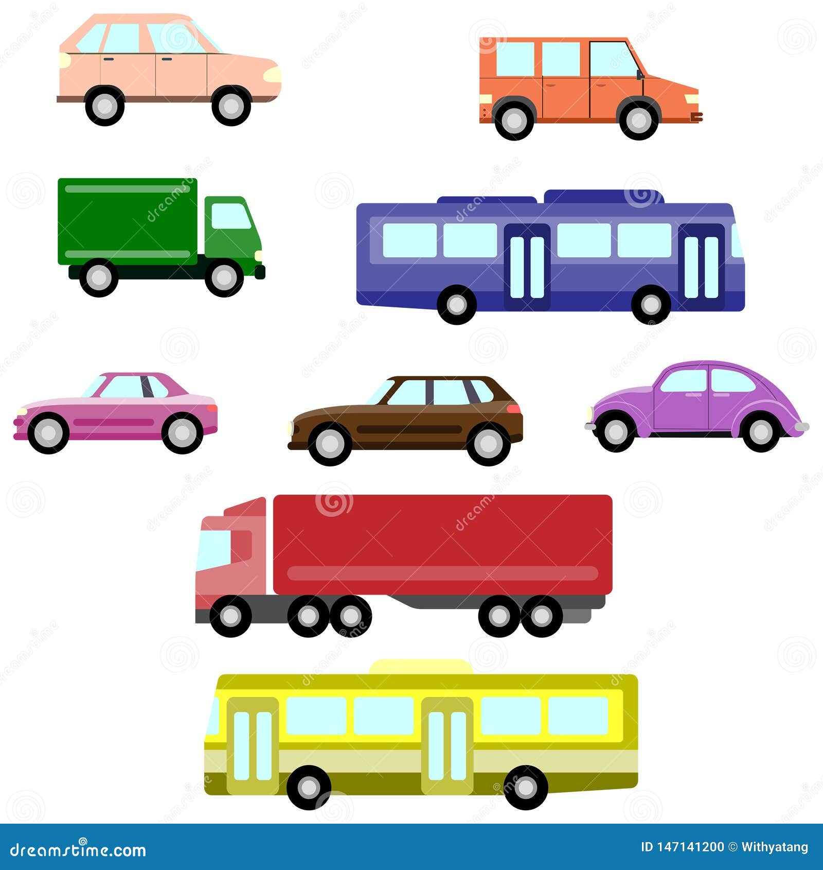Many Car and Bus and Truck. Stock Vector - Illustration of icon, city ...
