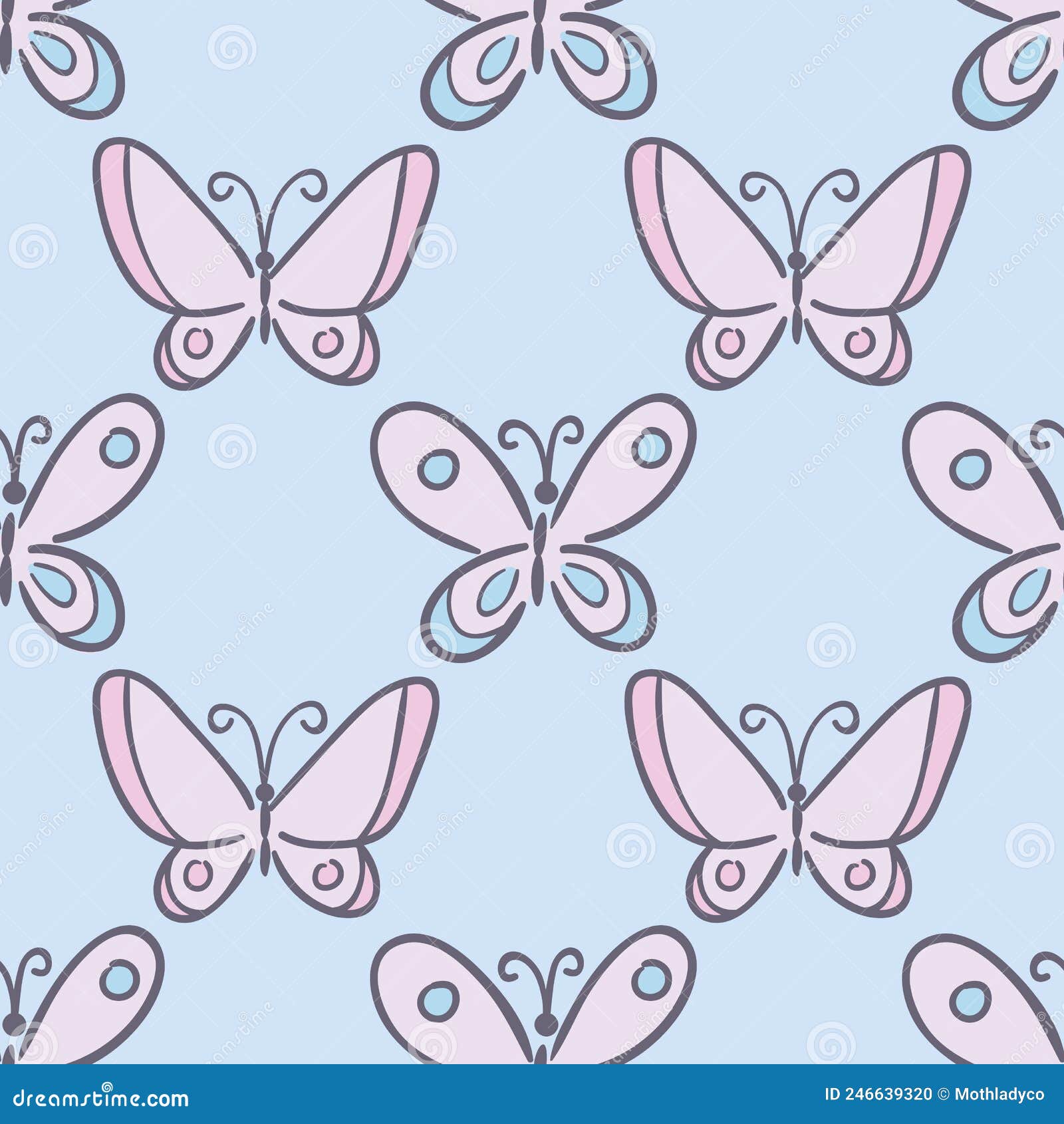 Simple Cartoon Butterfly Vector Pattern, Seamless Repeat Stock Vector ...
