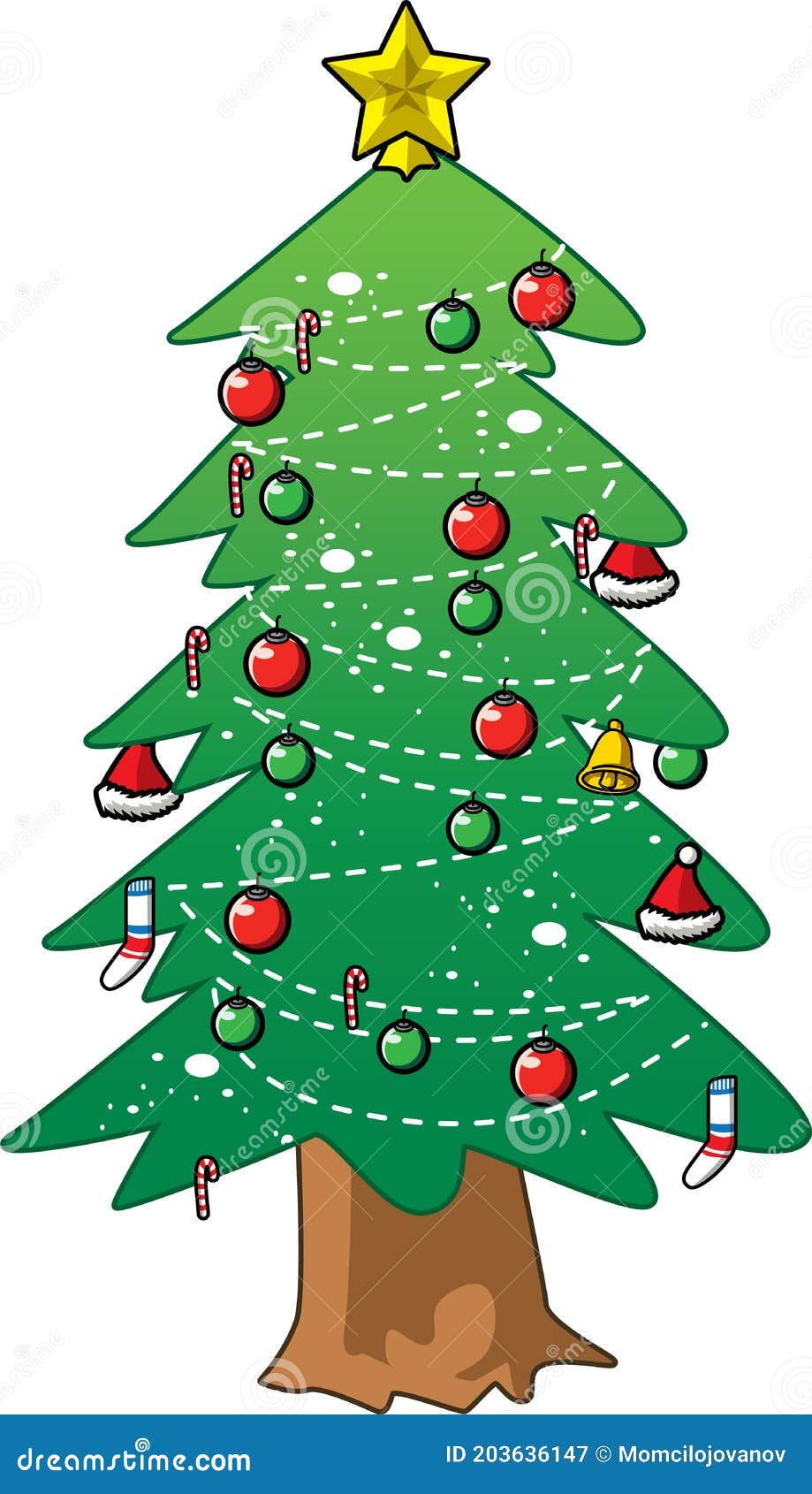 Simple Cartoon Christmas Tree Stock Vector - Illustration of ornaments ...