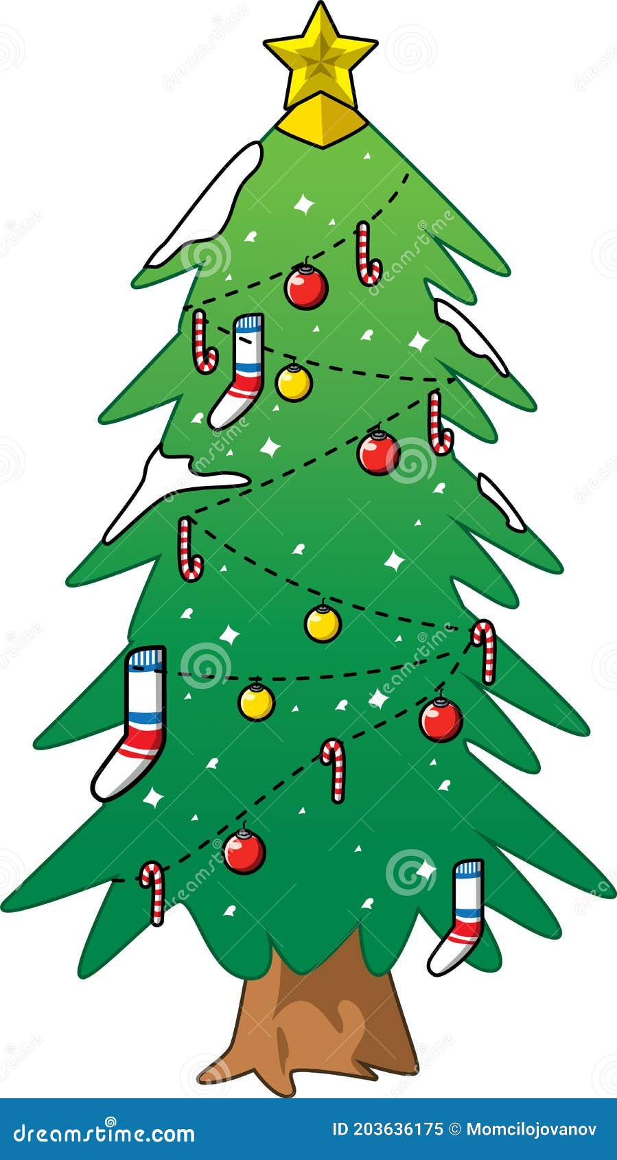 Simple Cartoon Christmas Tree Stock Vector - Illustration of ornaments ...