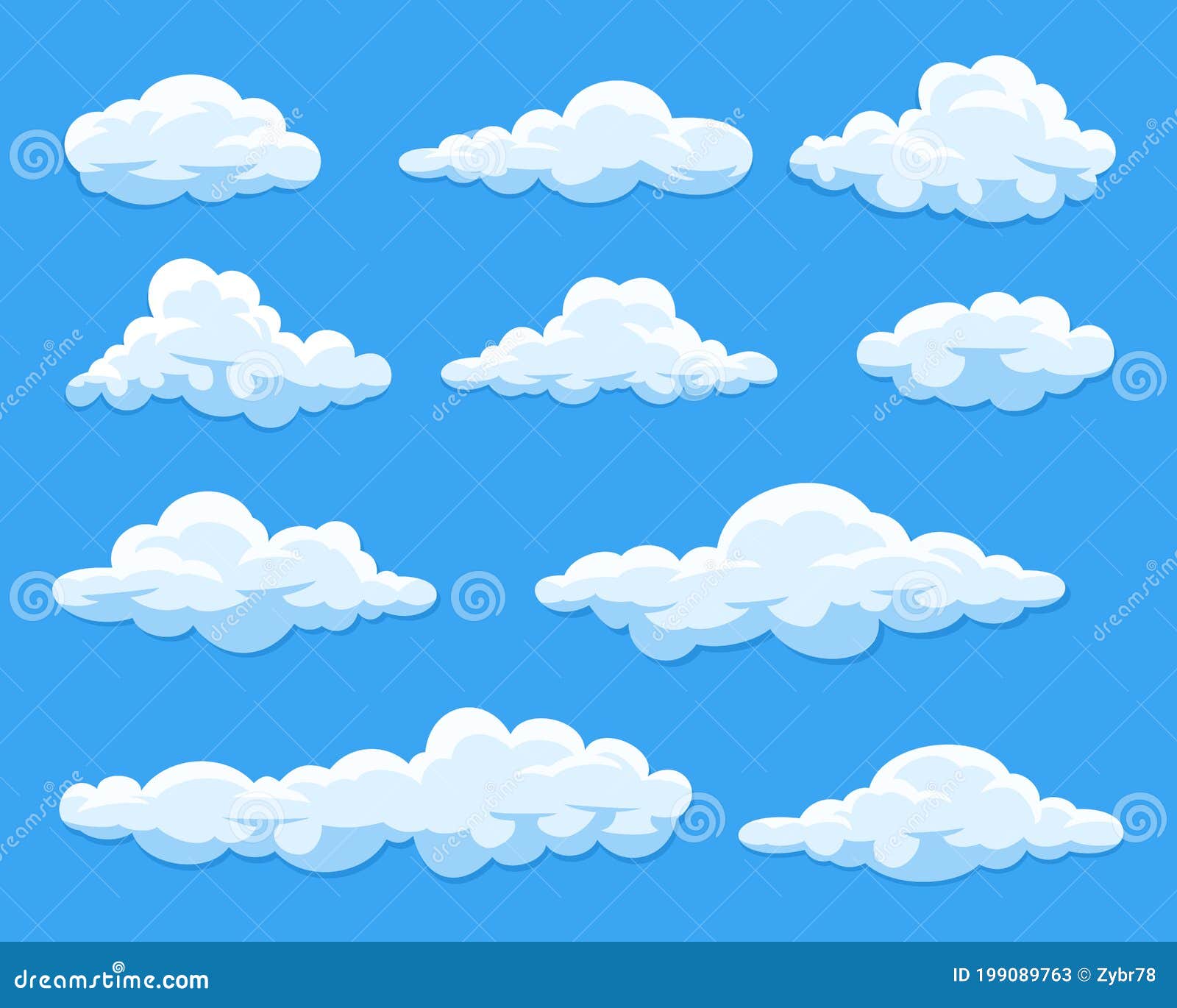 Set of cartoon clouds stock vector. Illustration of abstract - 199089763