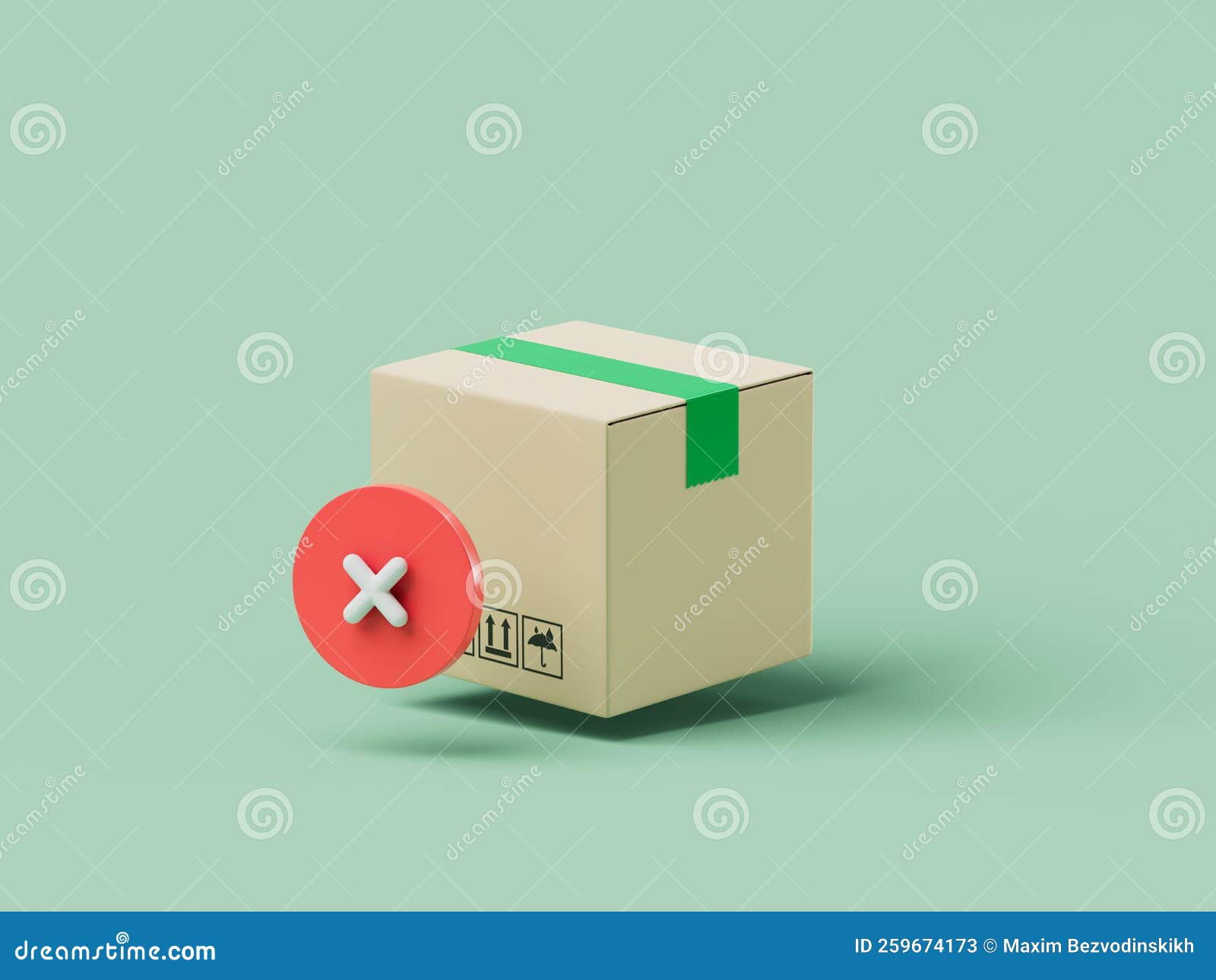 Simple Cartoon Delivery Box with Red Error Mark 3d Render Illustration ...