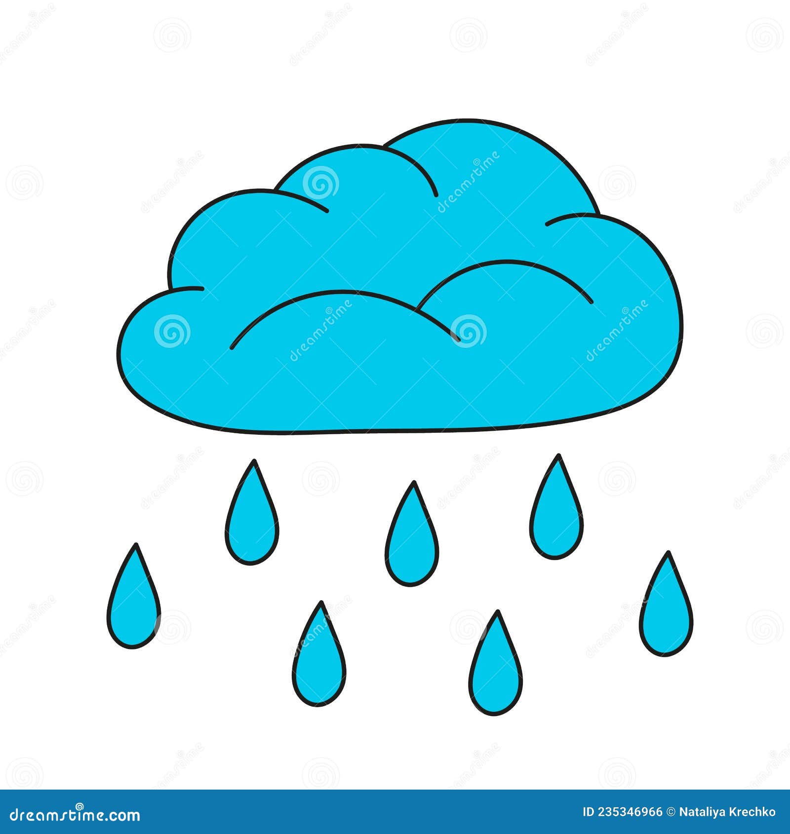 Simple Cartoon Icon. Cute Raining Cloud Stock Vector - Illustration of ...