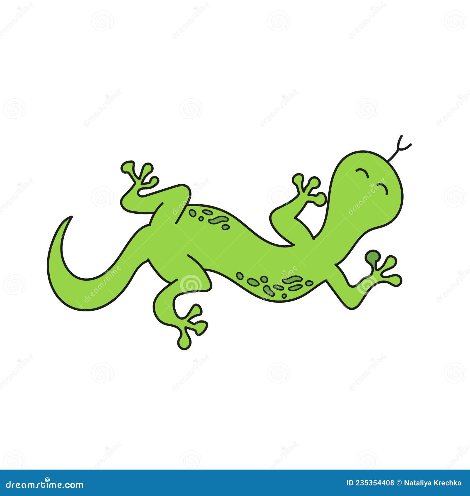 Simple Cartoon Icon. Cartoon Doodle Green Gecko Lizard Vector ...