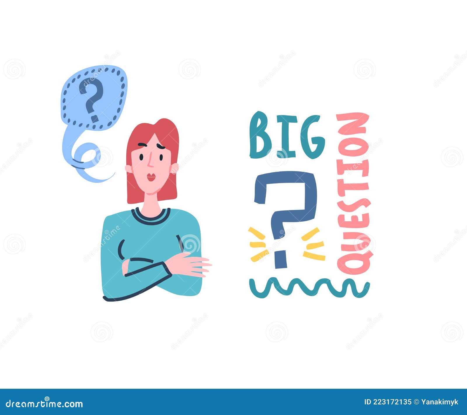 A Simple Cartoon Illustration. the Girl Asks a Question. a Difficult ...