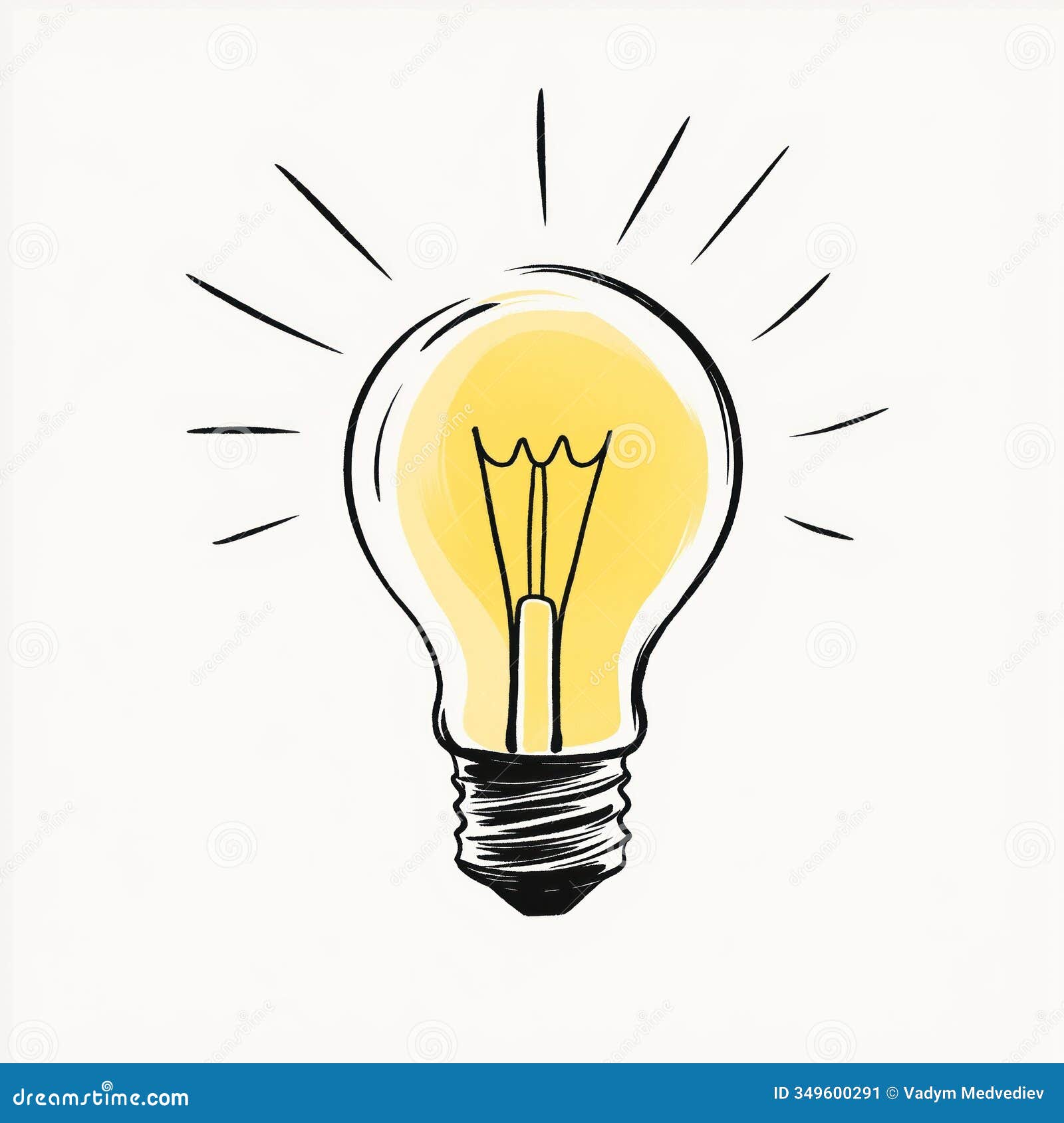 Simple Cartoon Light Bulb Glows Yellow. Idea Symbol. Innovation Concept ...