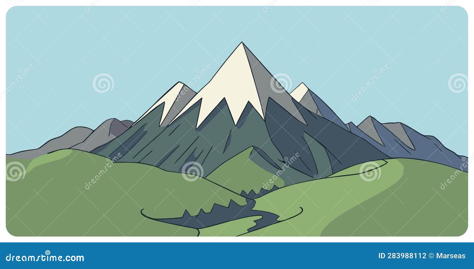 Simple Cartoon Sketch Vector of Mountain Landscape Stock Vector ...