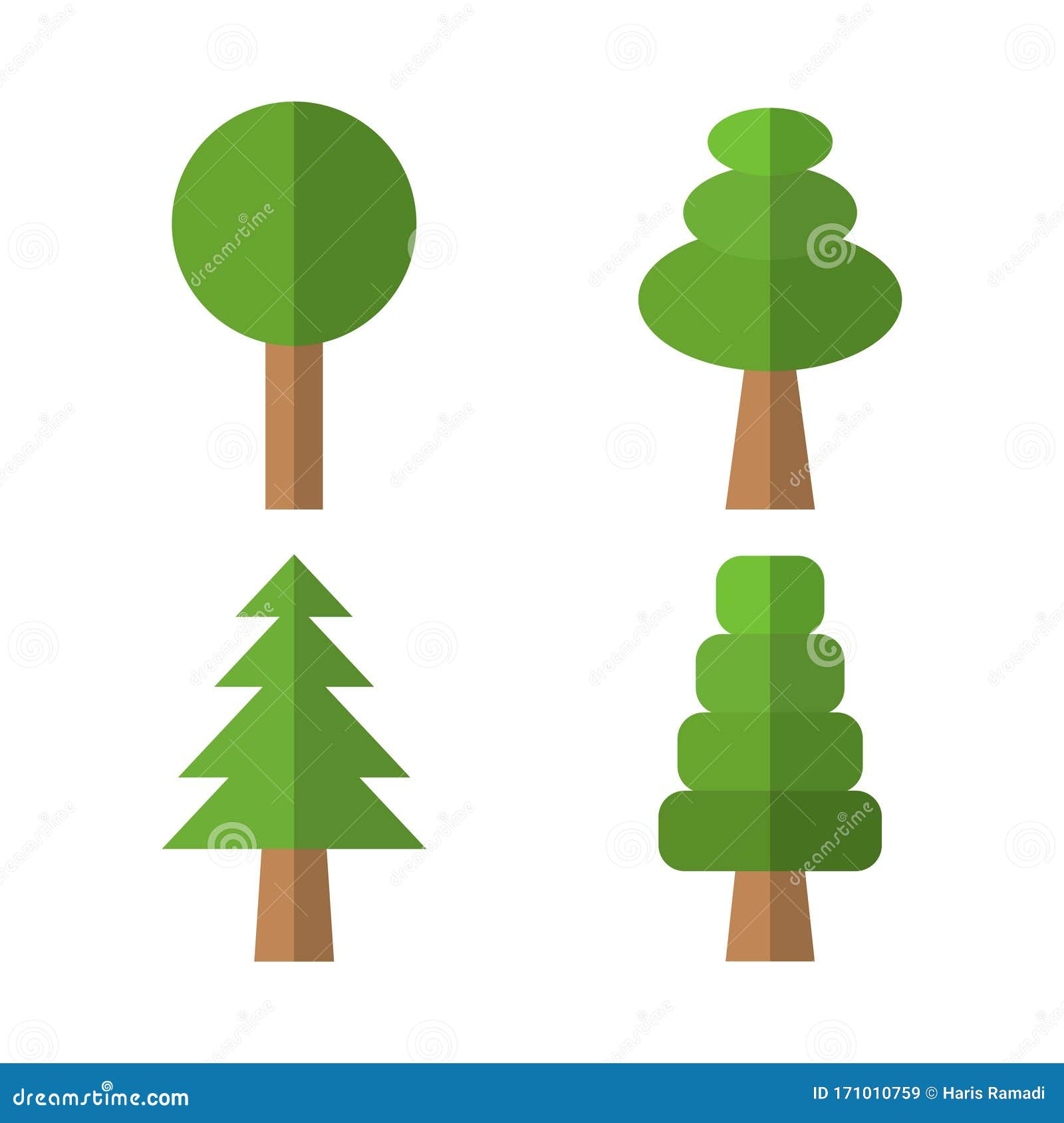 Simple Cartoon Tree Set, Flat Design Go Green Stock Vector ...