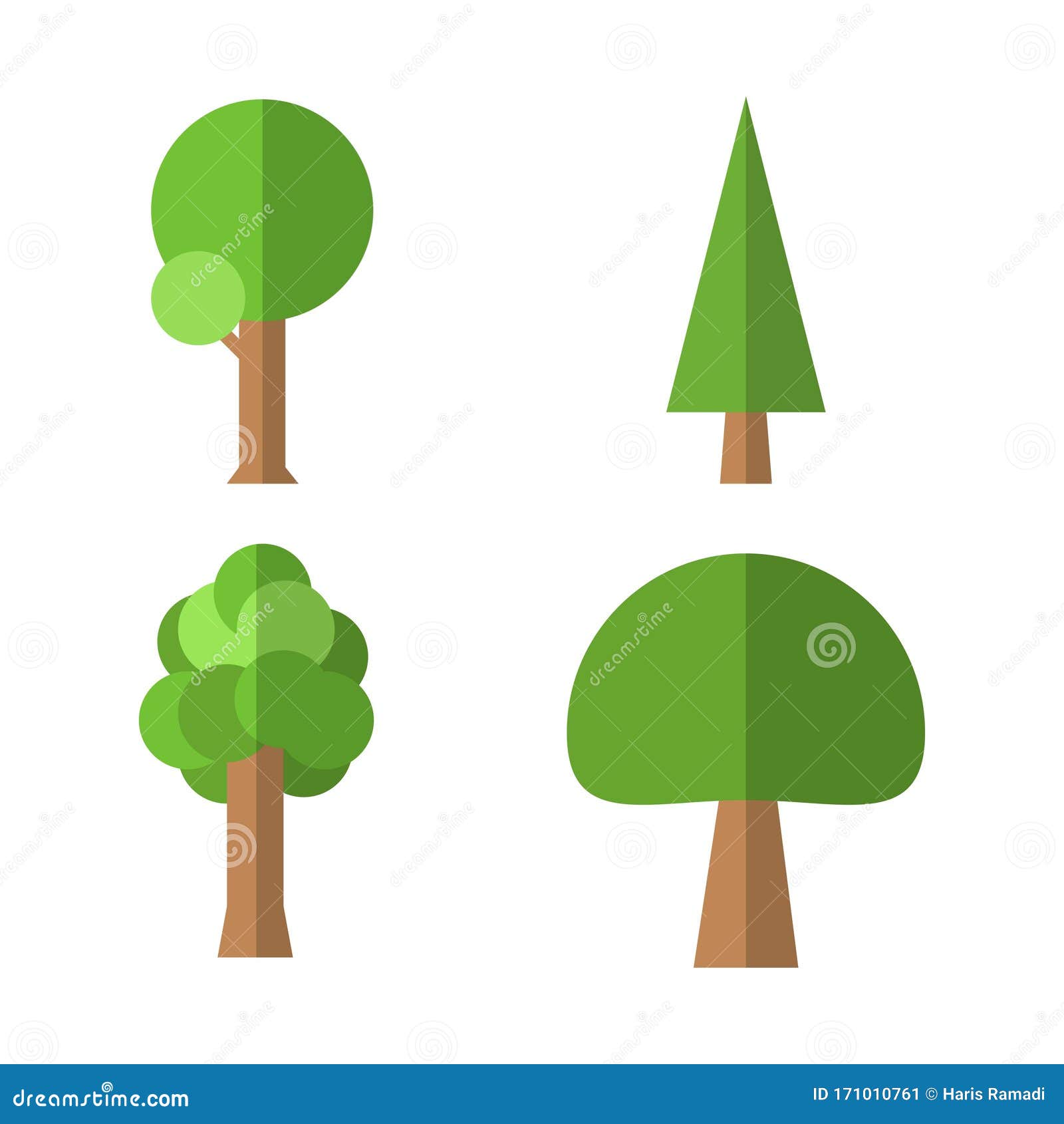 Simple Cartoon Tree Set, Flat Design Go Green Stock Vector ...