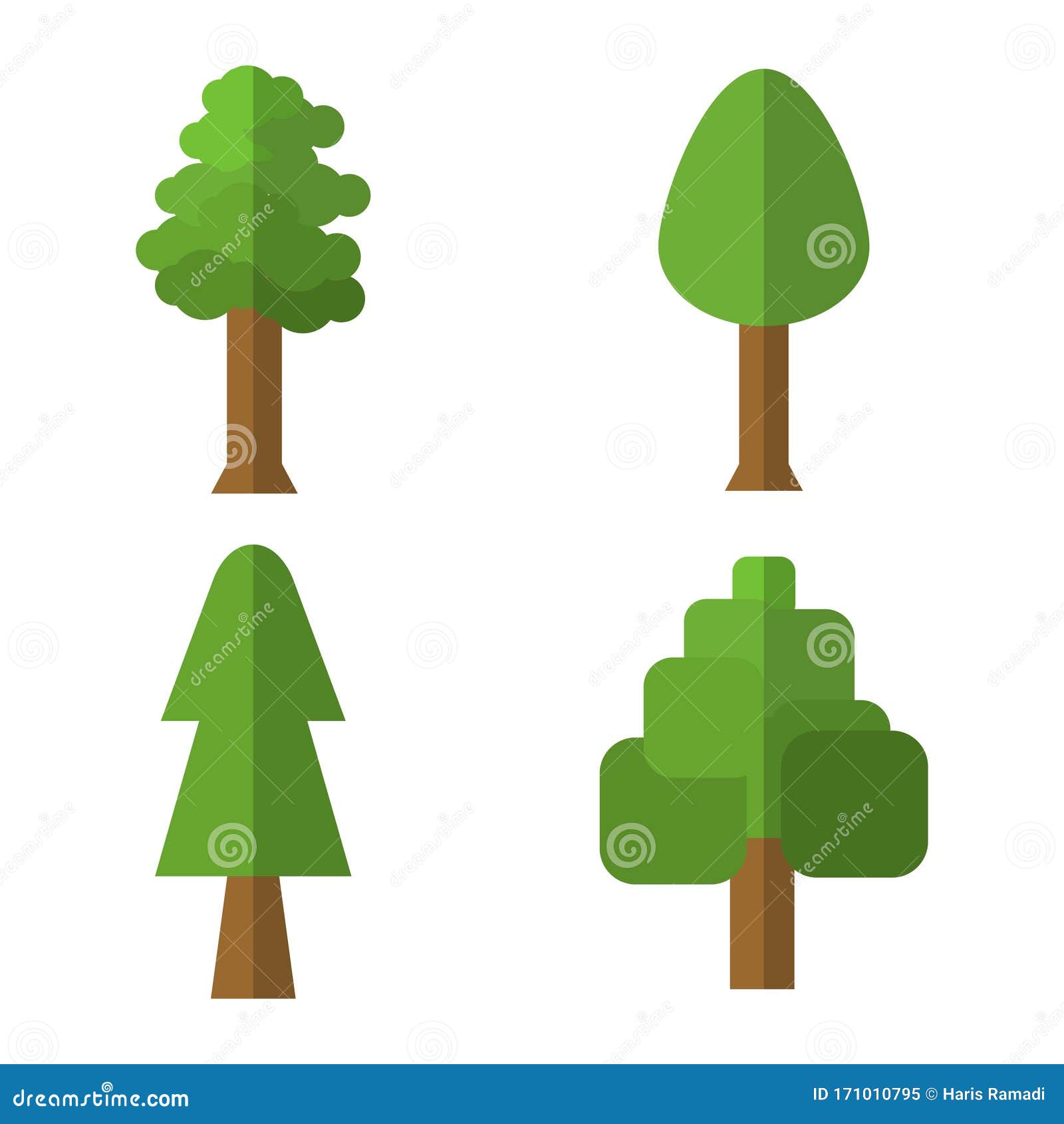 Simple Cartoon Tree Set, Flat Design Go Green Stock Vector ...