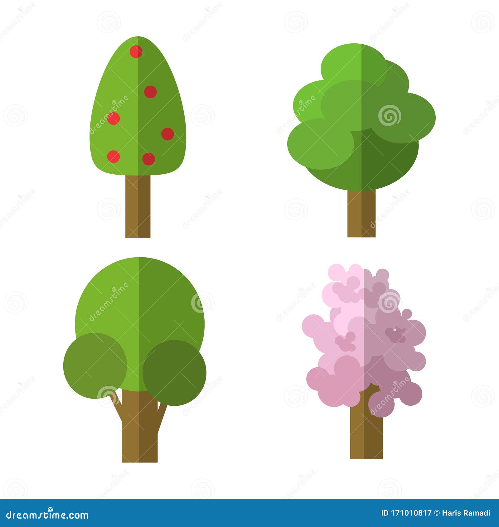 Simple Cartoon Tree Set, Flat Design Go Green Stock Vector ...