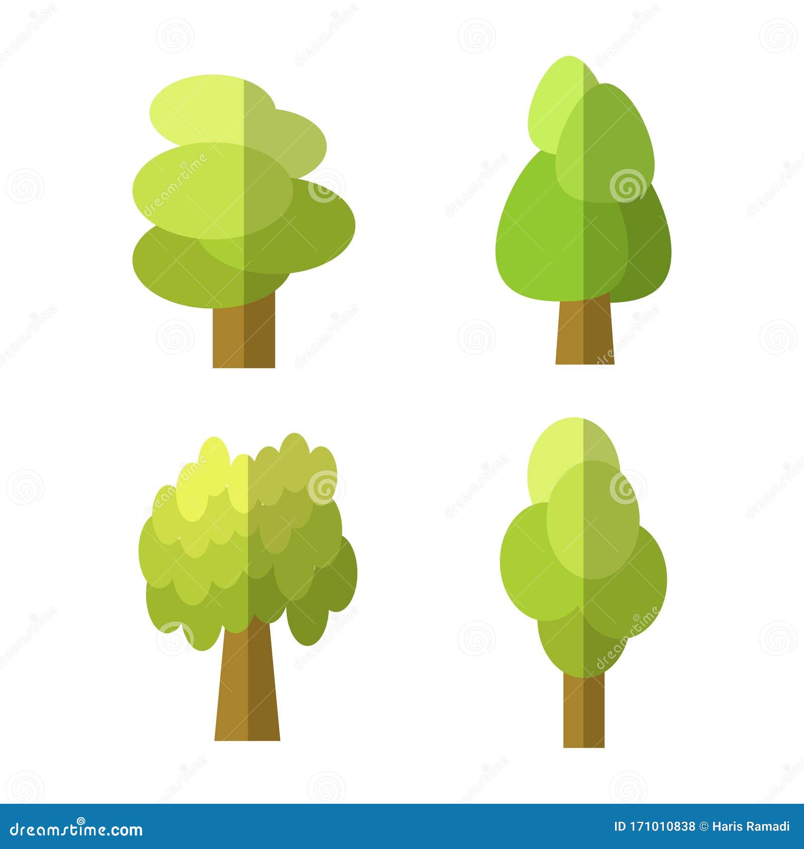 Simple Cartoon Tree Set, Flat Design Go Green Stock Vector ...
