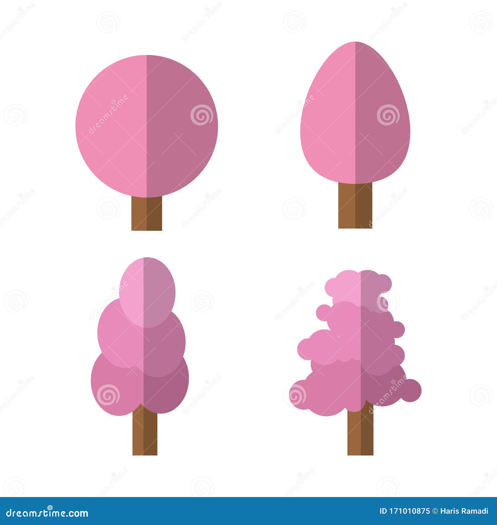 Simple Cartoon Tree Set, Flat Design Go Green Stock Vector ...