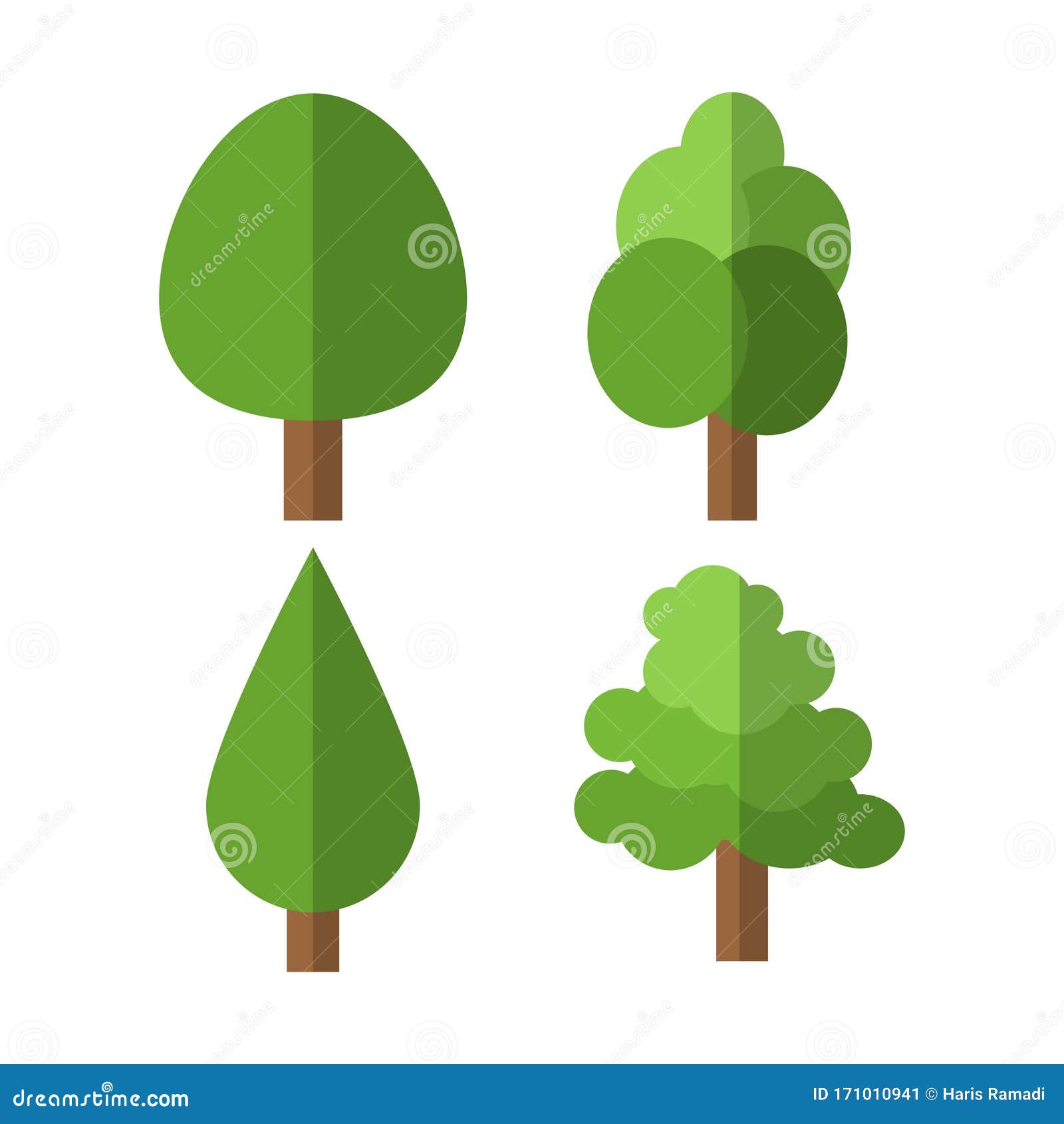 Simple Cartoon Tree Set, Flat Design Go Green Stock Vector ...