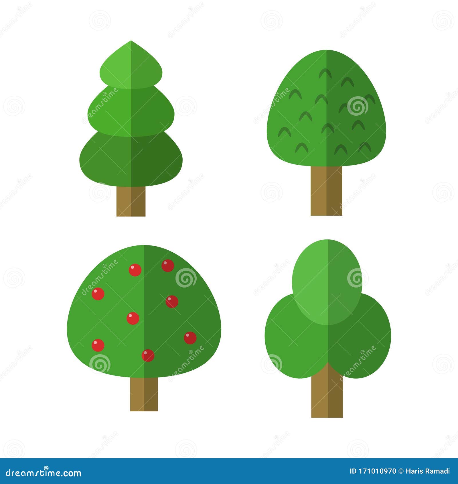 Simple Cartoon Tree Set, Flat Design Go Green Stock Vector ...