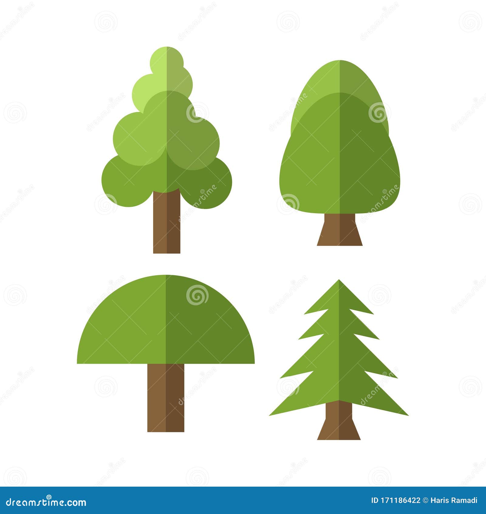 Simple Cartoon Tree Set, Flat Design Go Green Stock Vector ...