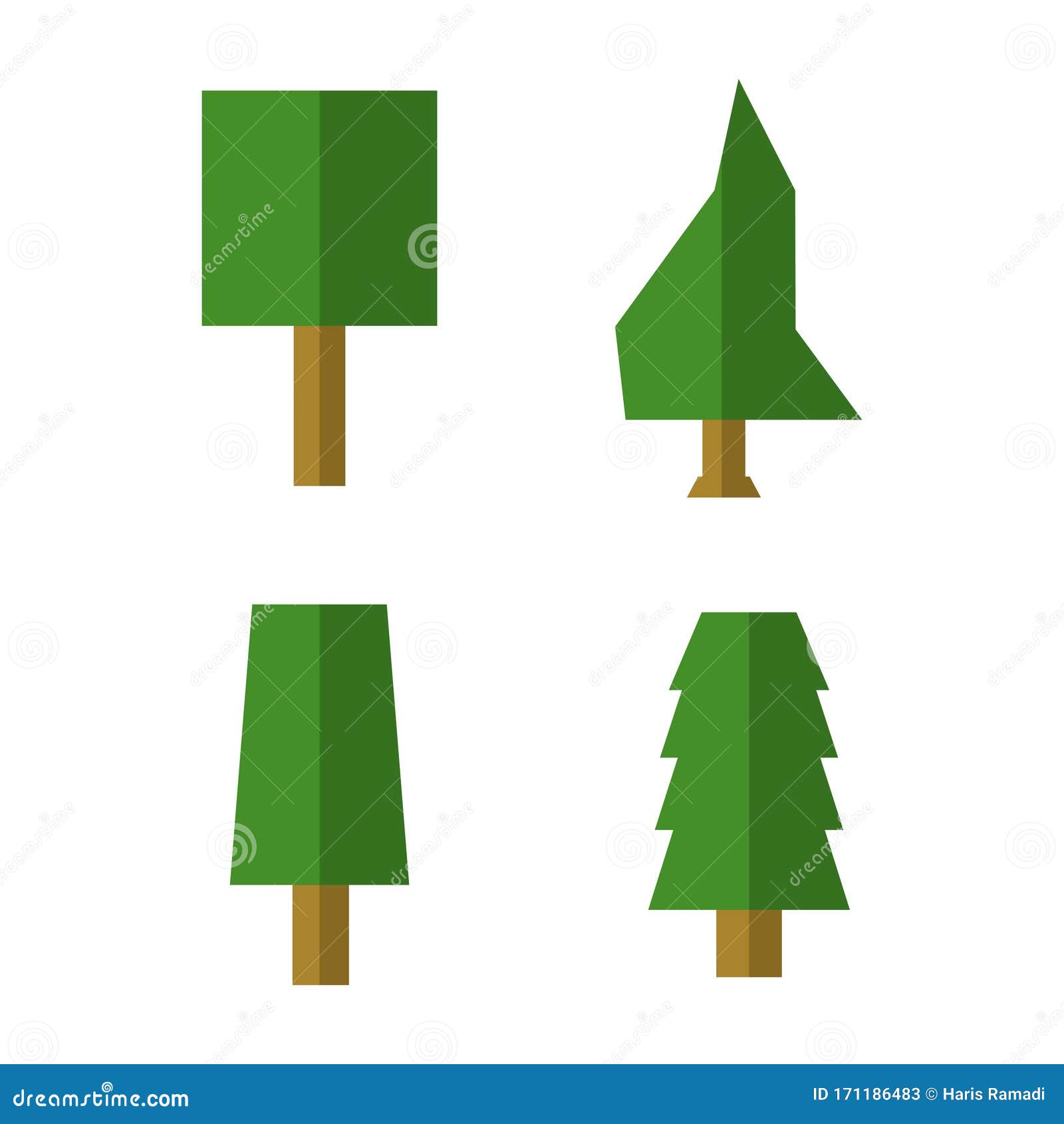 Simple Cartoon Tree Set, Flat Design Go Green Stock Vector ...