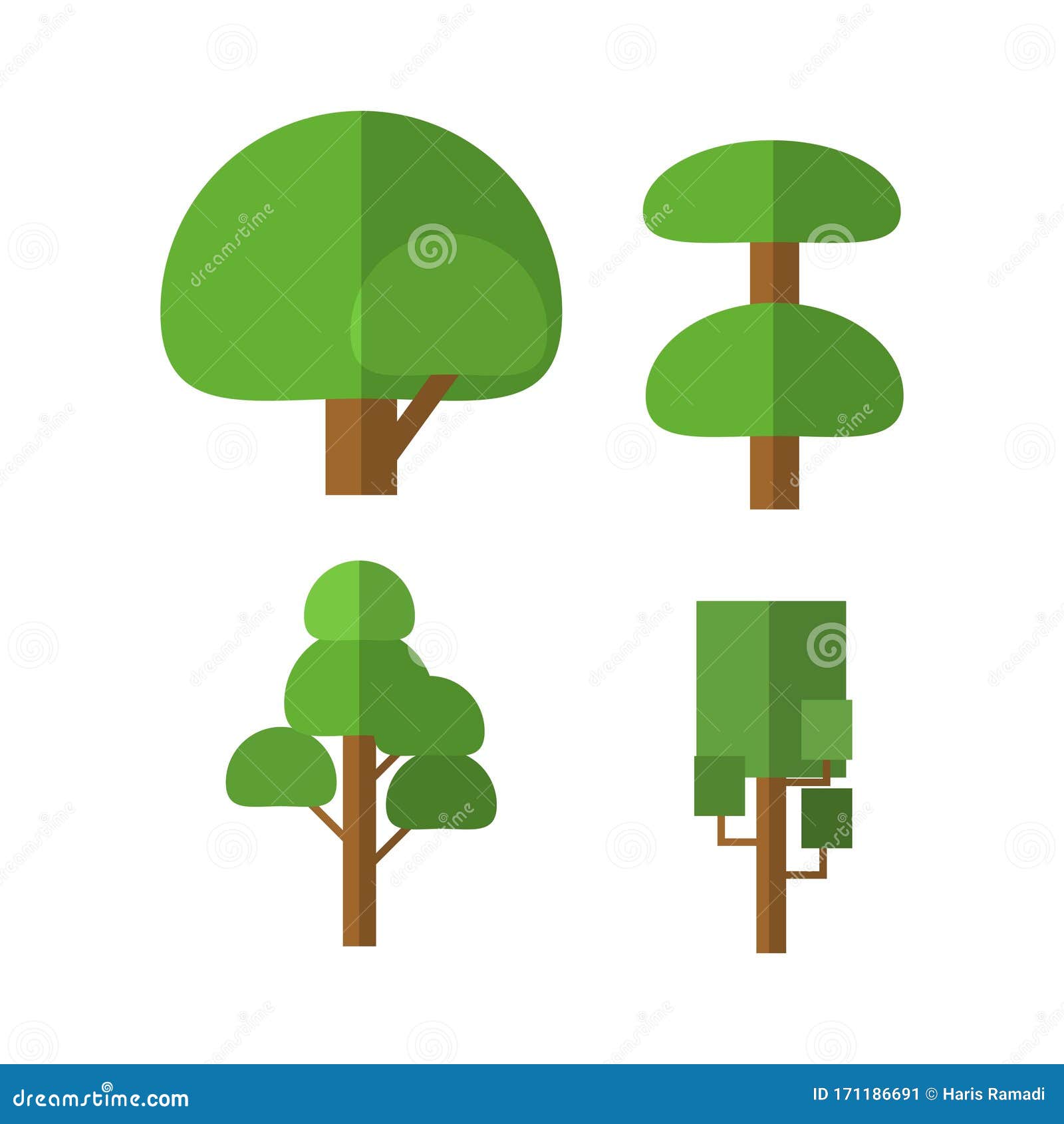 Simple Cartoon Tree Set, Flat Design Go Green Stock Vector ...