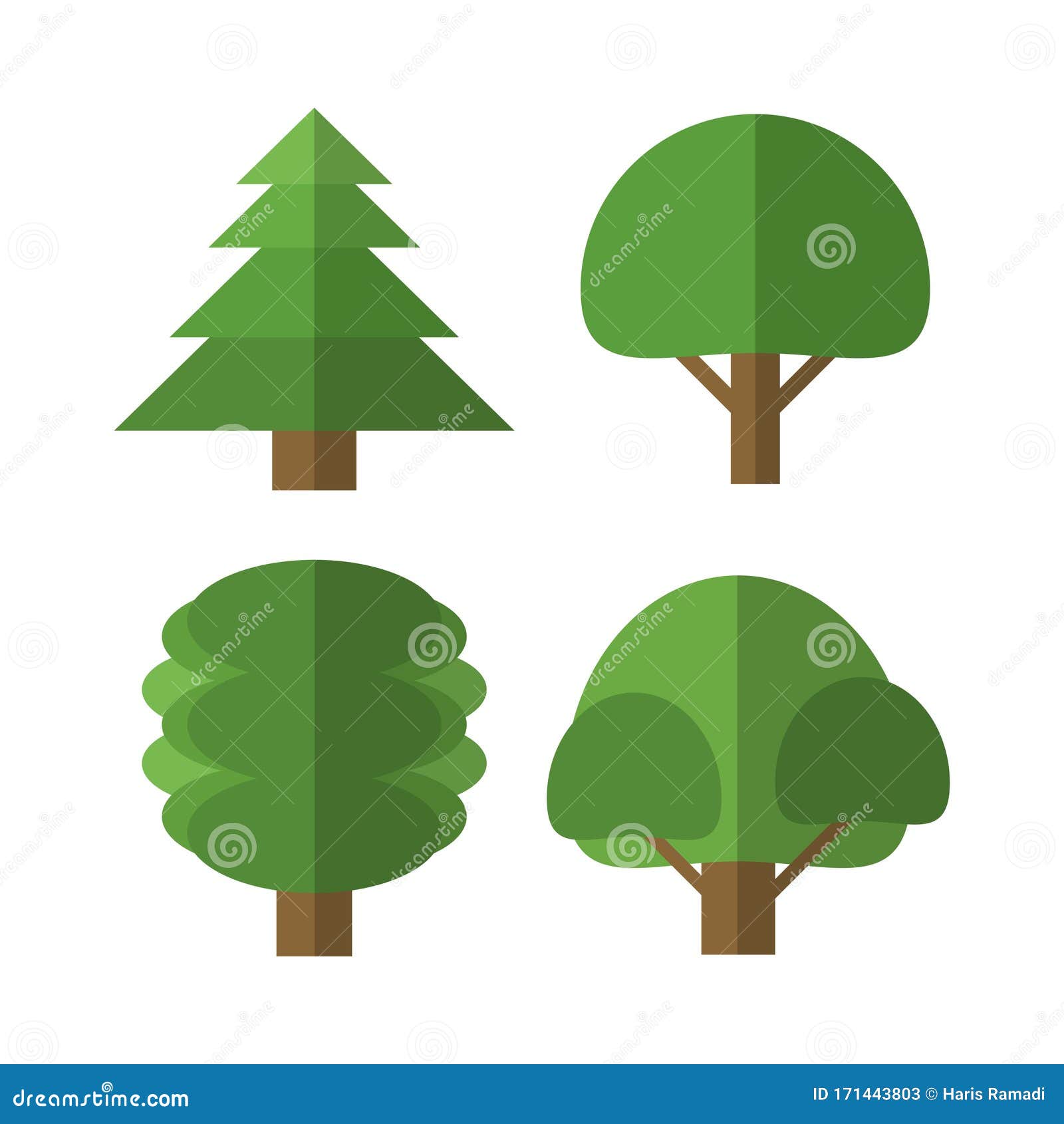 Simple Cartoon Tree Set, Flat Design Go Green Stock Vector ...