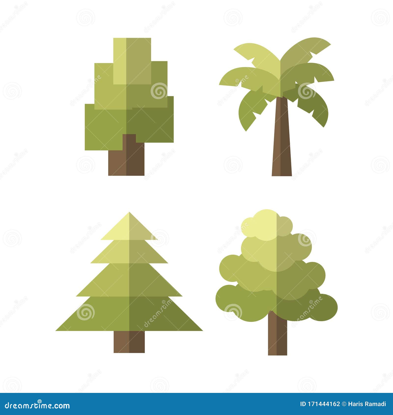 Simple Cartoon Tree Set, Flat Design Go Green Stock Vector ...