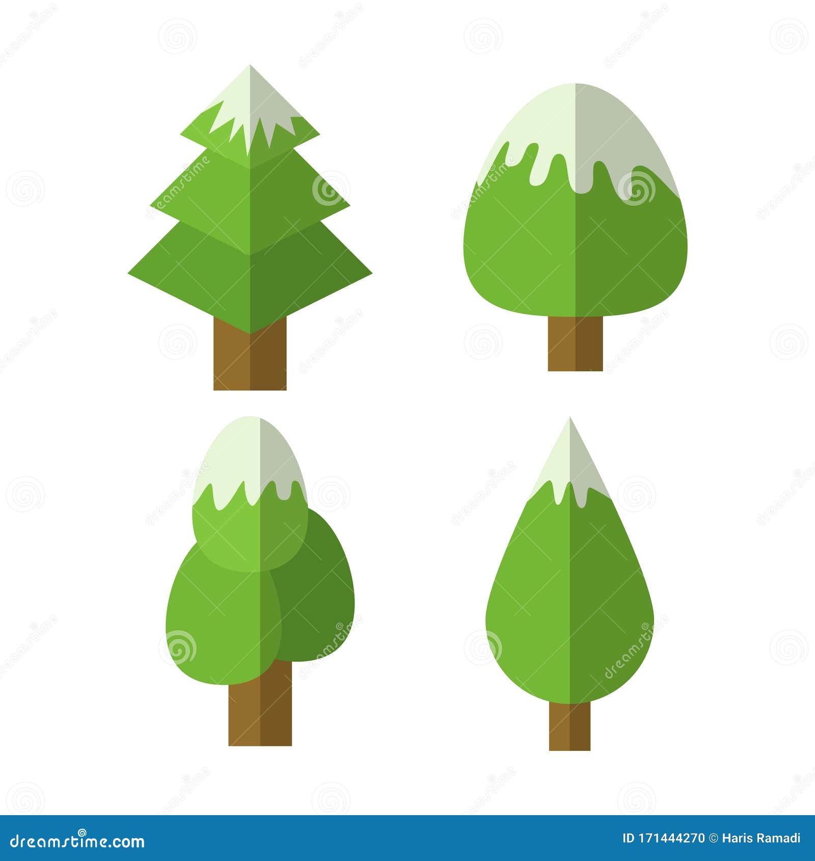 Simple Cartoon Tree Set, Flat Design Go Green Stock Vector ...