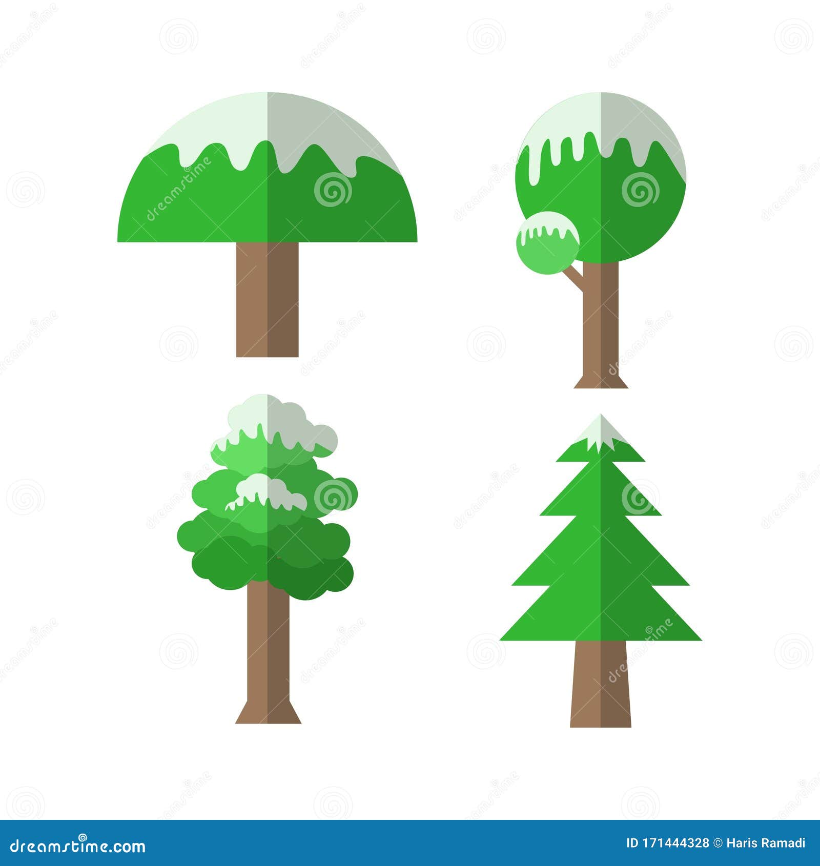 Simple Cartoon Tree Set, Flat Design Go Green Stock Vector ...