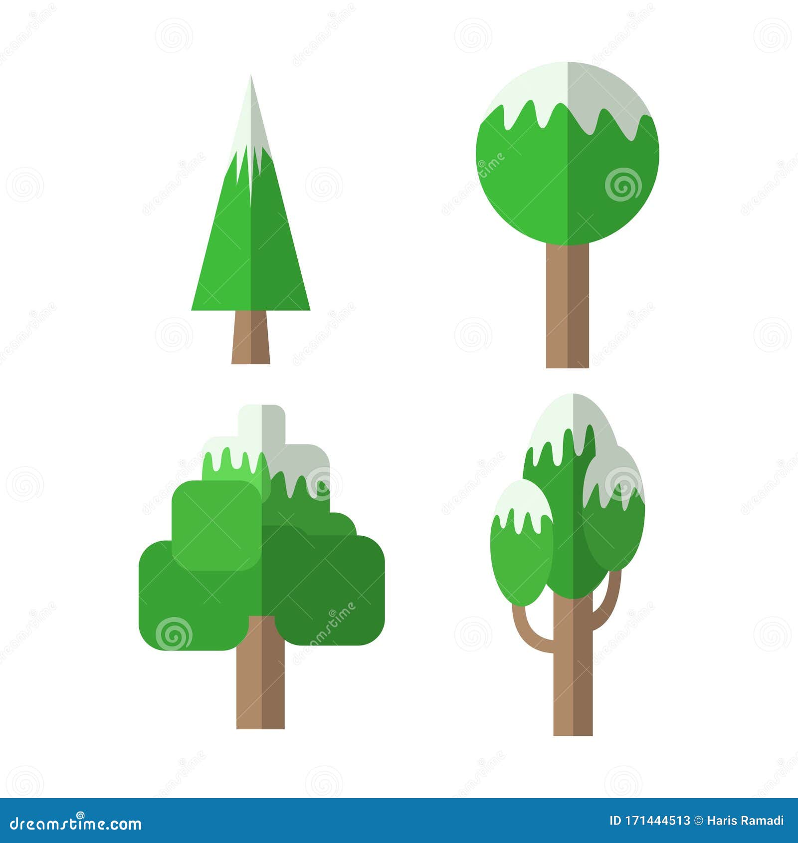 Simple Cartoon Tree Set, Flat Design Go Green Stock Vector ...