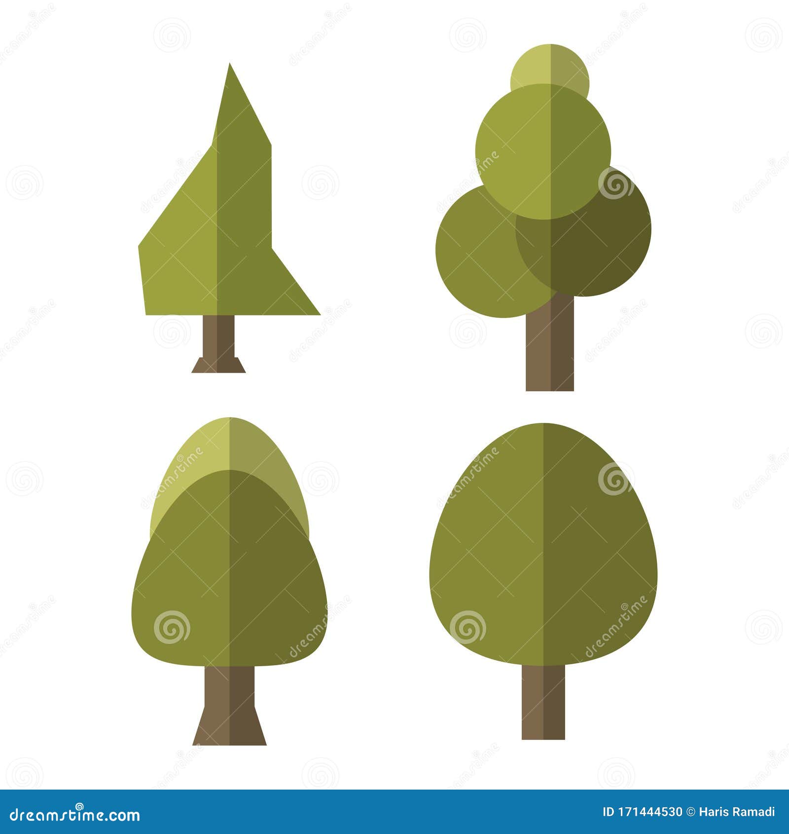 Simple Cartoon Tree Set, Flat Design Go Green Stock Vector ...
