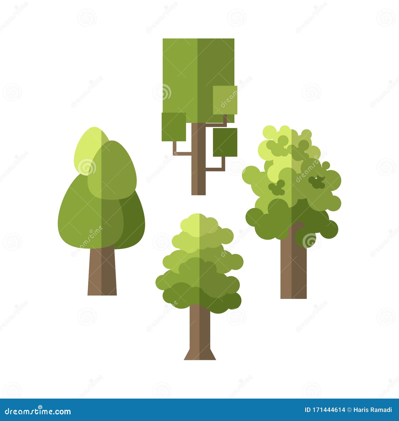 Simple Cartoon Tree Set, Flat Design Go Green Stock Vector ...