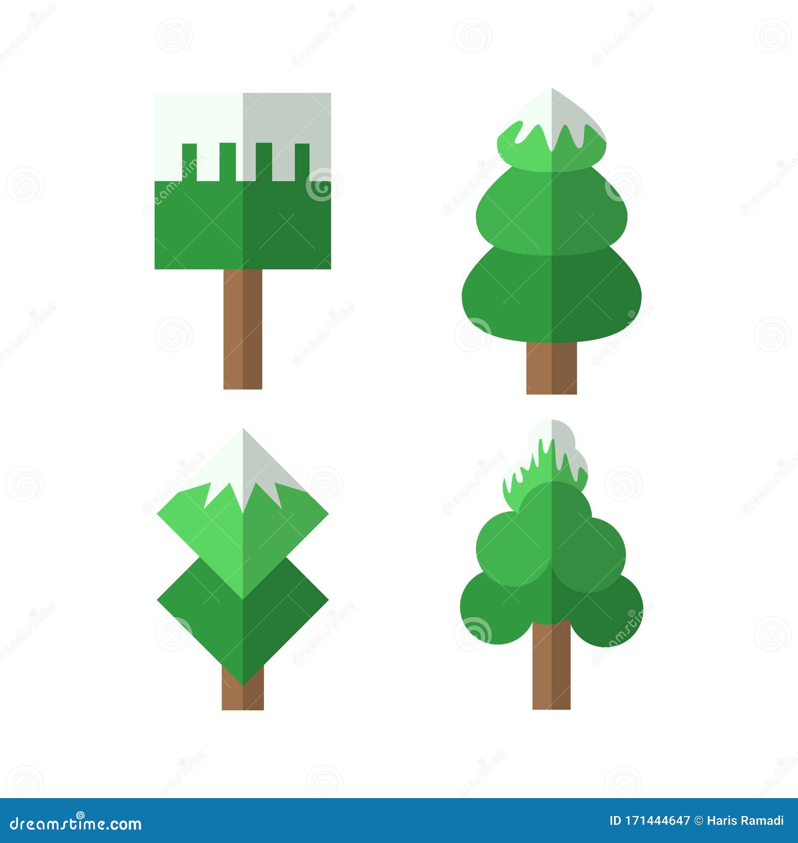 Simple Cartoon Tree Set, Flat Design Go Green Stock Vector ...