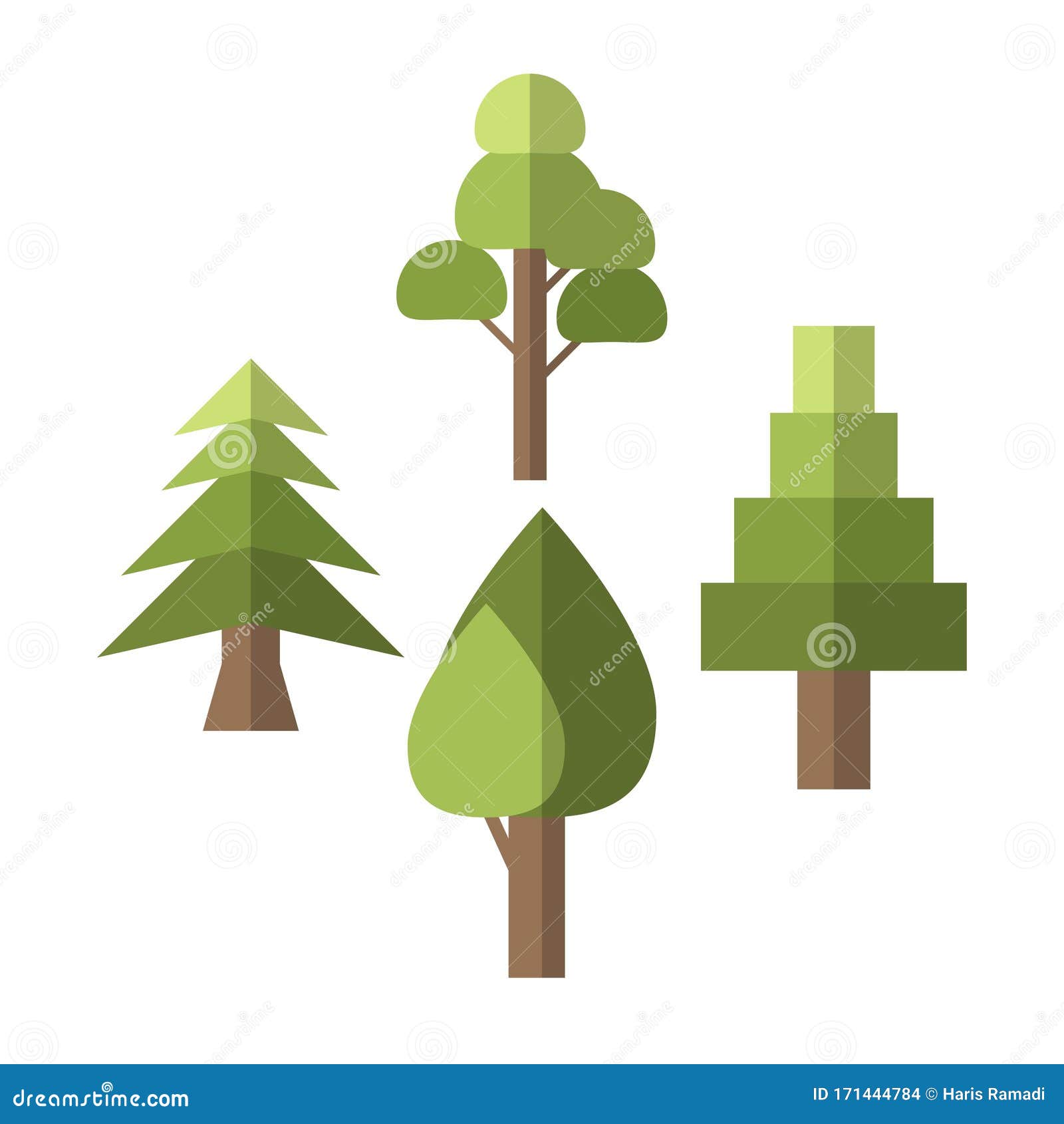 Simple Cartoon Tree Set, Flat Design Go Green Stock Vector ...