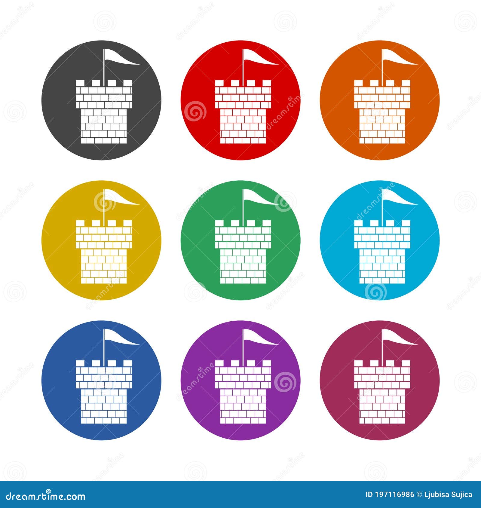 Simple Castle with Flag Icon, Color Set Stock Vector - Illustration of ...