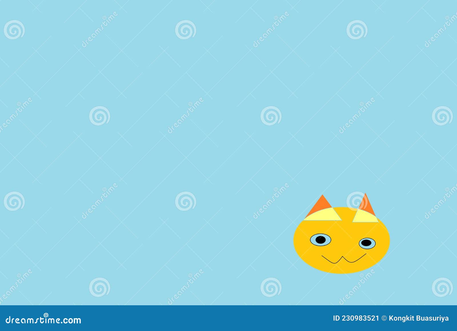 Simple Cat Head Cartoon Drawing on Blue Backgrounds Stock Illustration ...