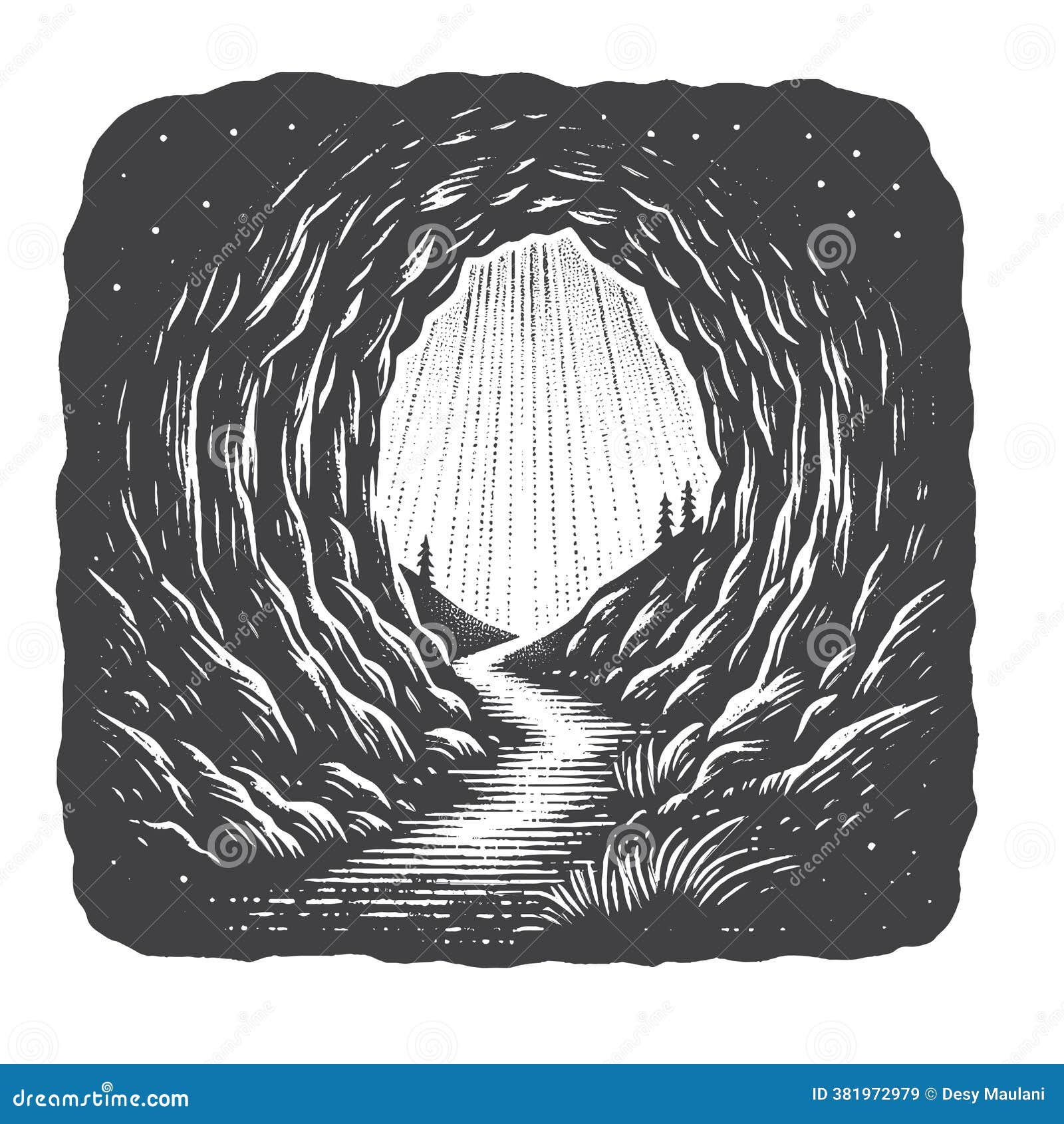 Cave. Hole Tunnel Underground Entrance Stone Mountain Nature. Vector ...