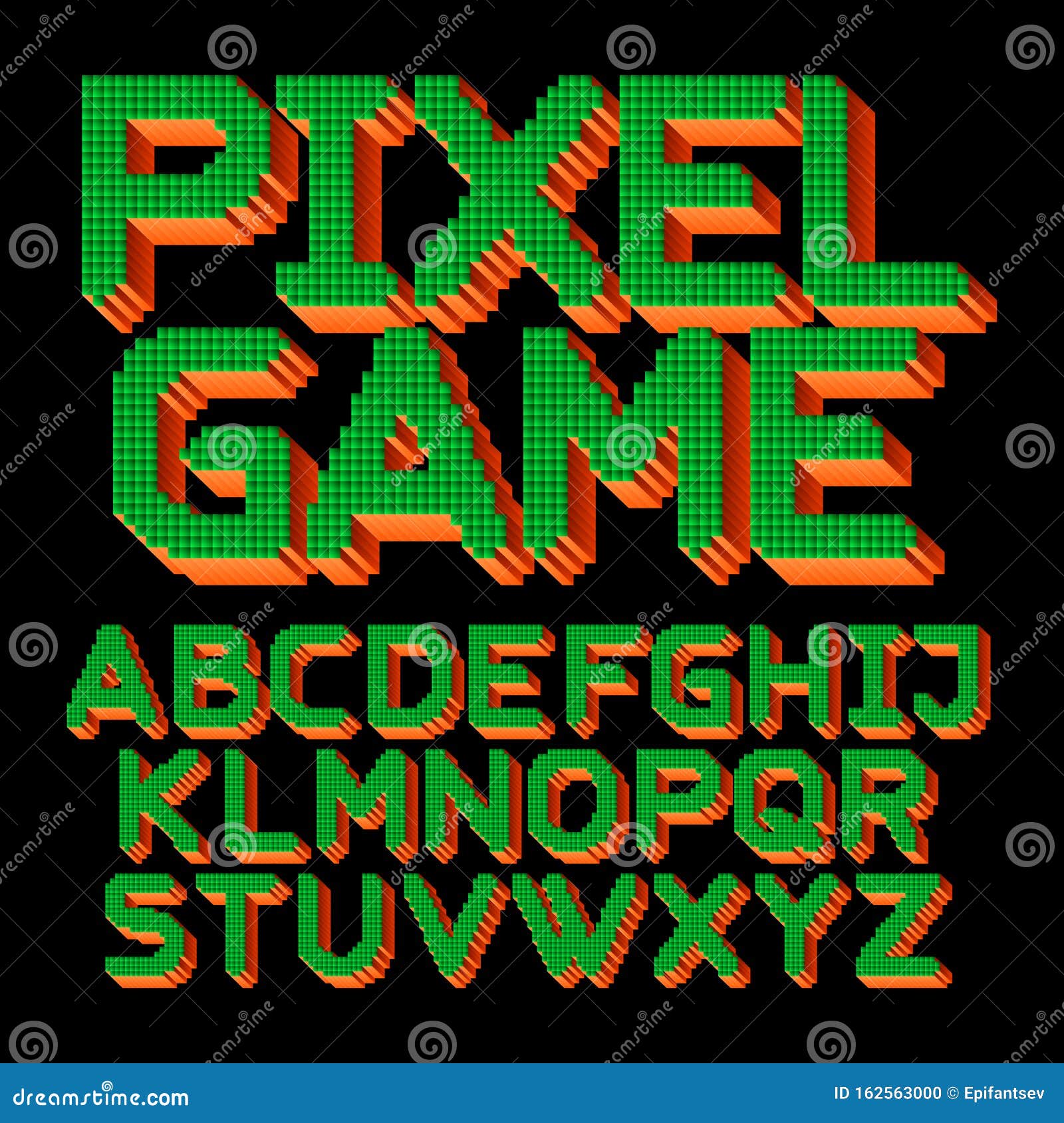 Pixel Game Alphabet Font. Digital 3d Effect Letters Stock Vector ...