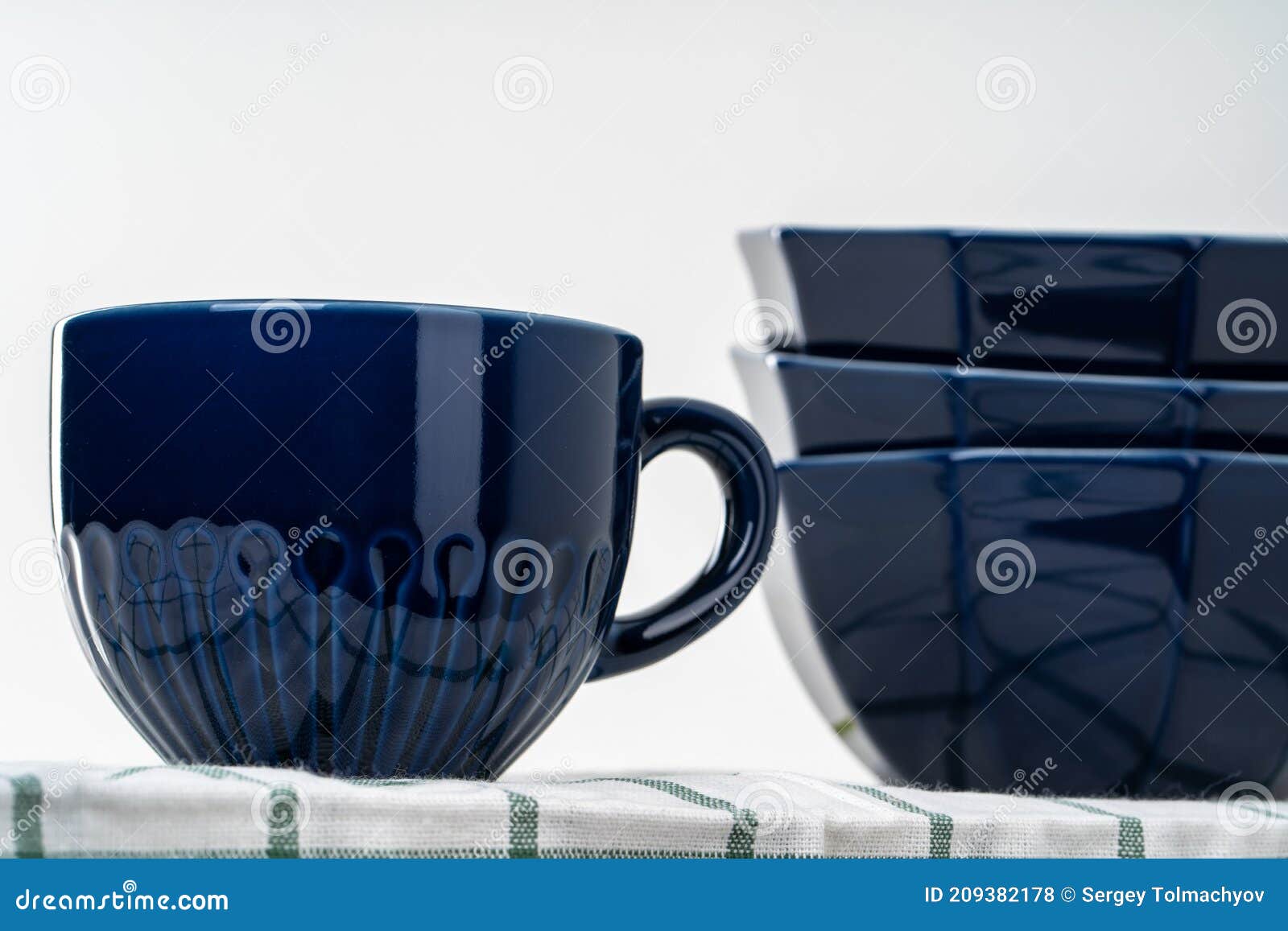 Simple Ceramic Blue Crockery on Kitchen Counter Stock Photo - Image of ...