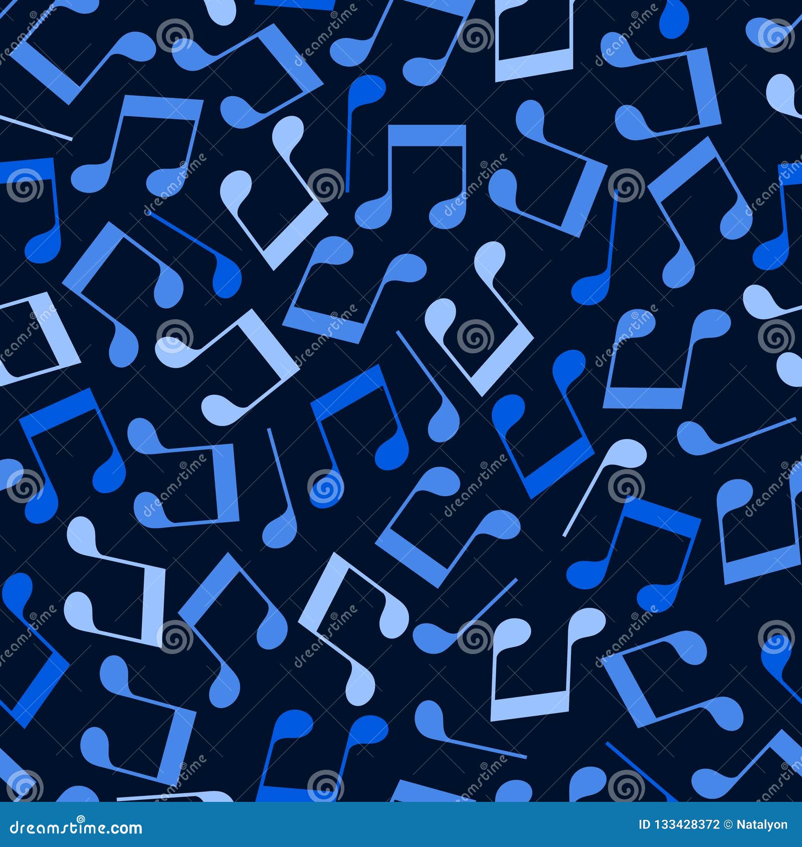 Simple Chaotic Blue Music Notes on Black Seamless Pattern, Vector Stock ...